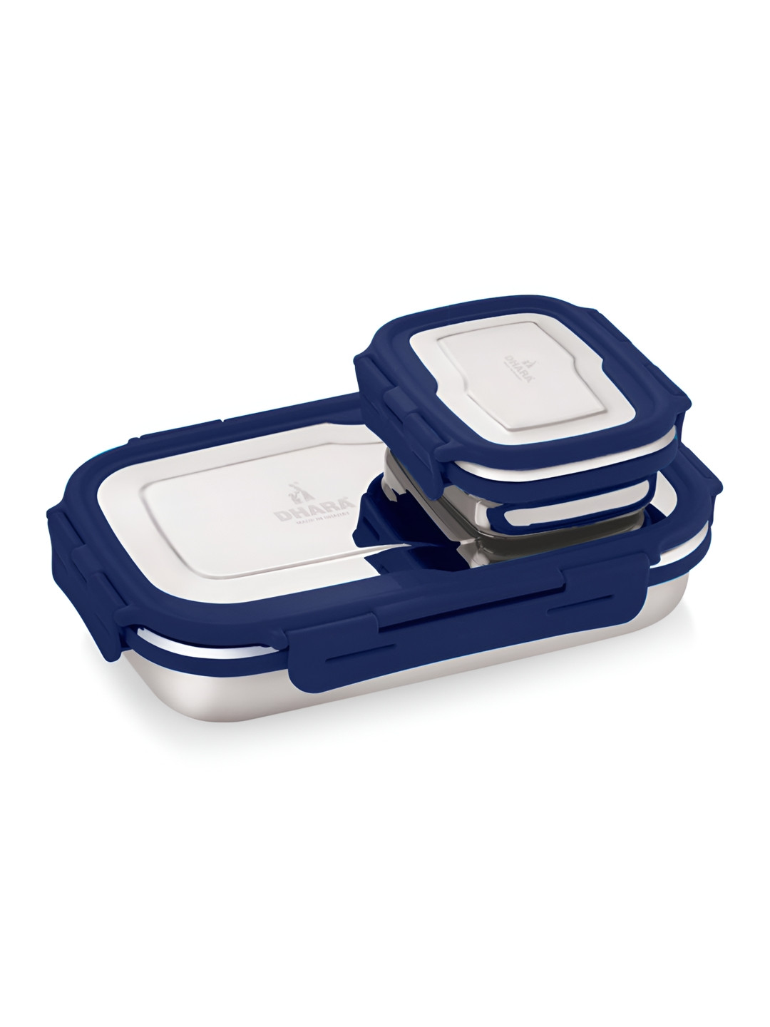 Buy Dhara Stainless Steel Navy Blue Dishwasher Safe Lunch Box & Mini ...