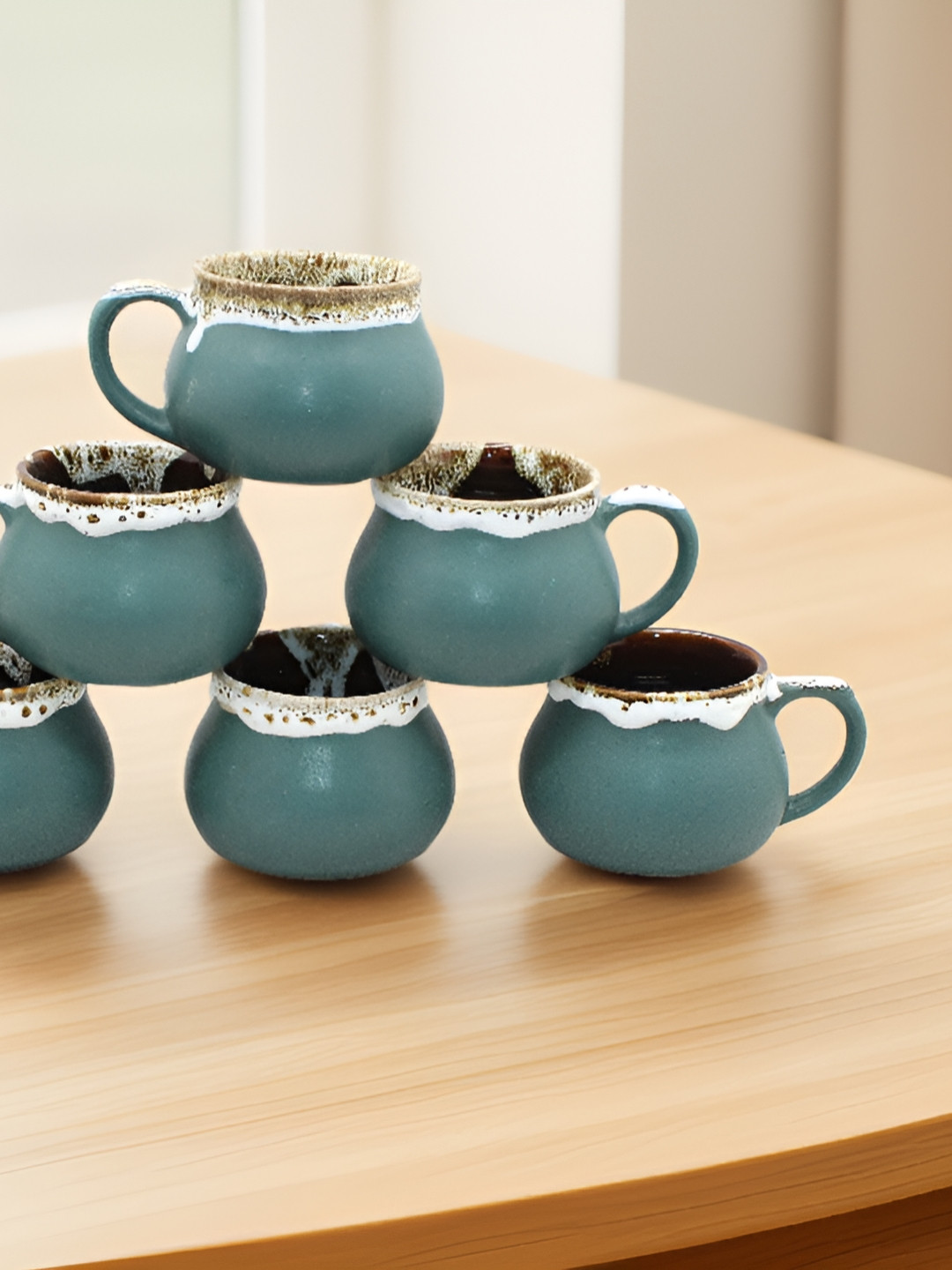 Buy Laghima Jadon Green & White 6 Pieces Glossy Matka Shape Ceramic ...