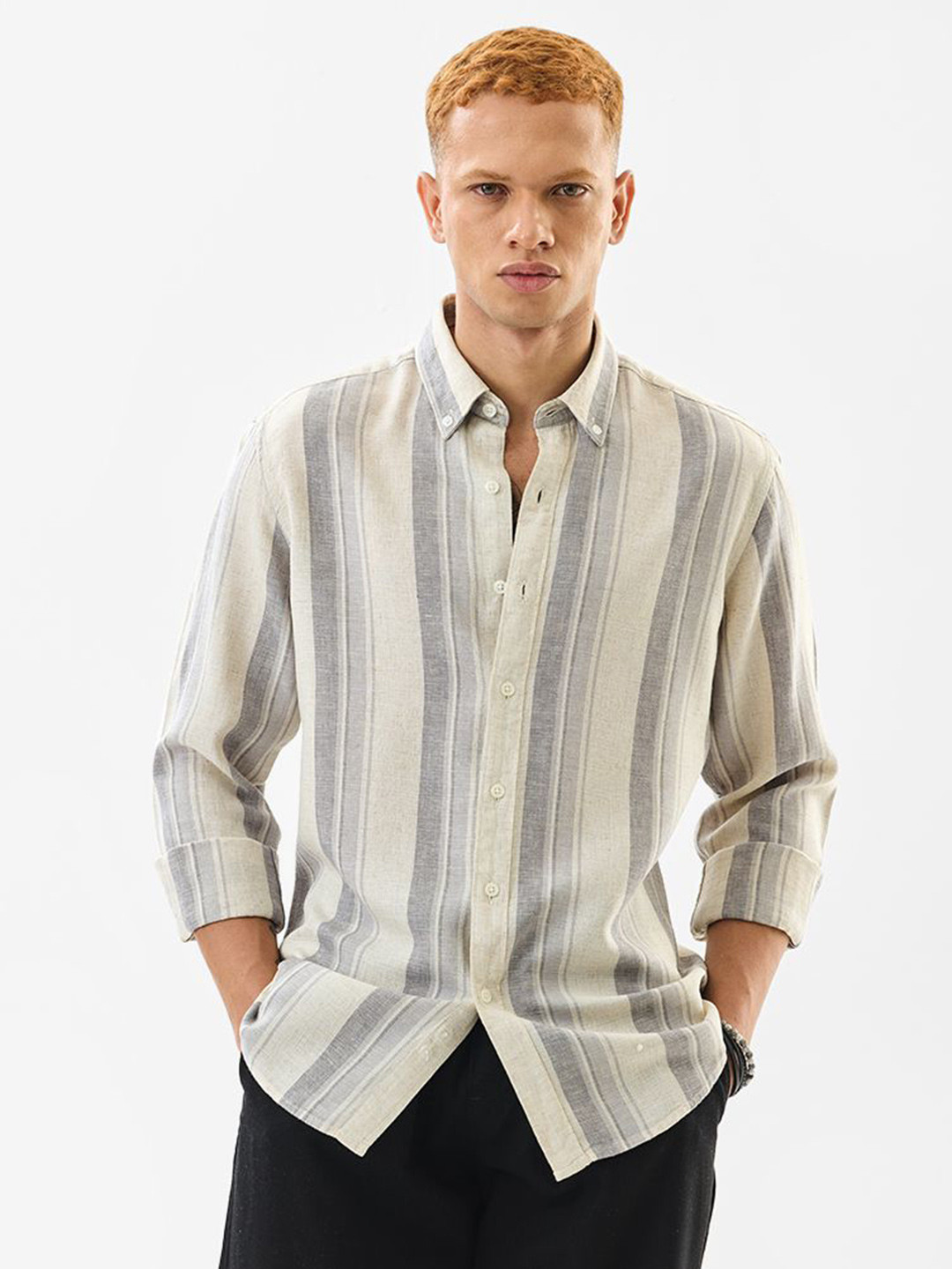 Buy Snitch Men India Slim Fit Vertical Striped Button Down Collar ...