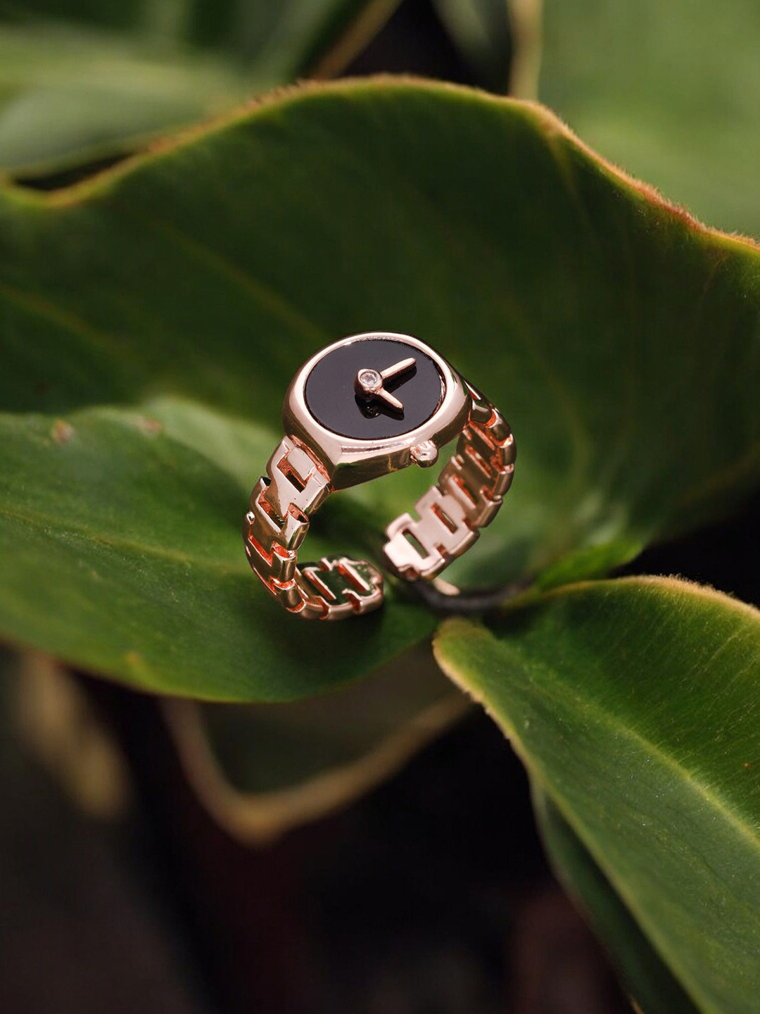 Buy Anouk Rose Gold Plated Stone Studded Finger Watch Ring - Ring for ...