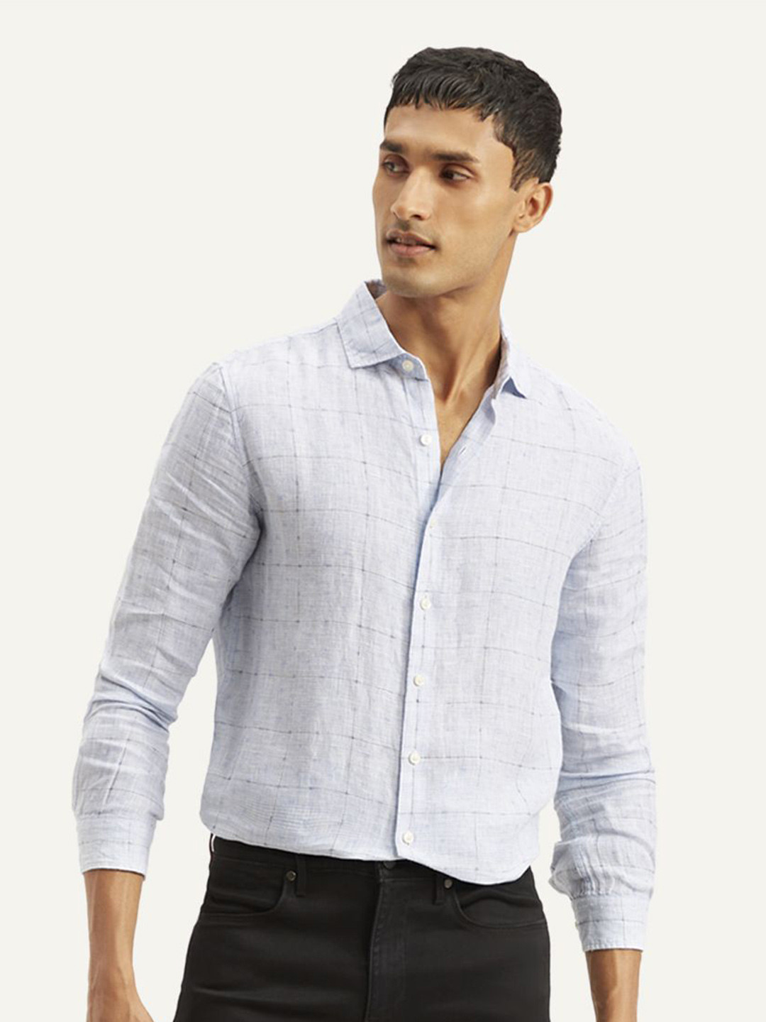 Buy Levis Men Slim Fit Checked Spread Collar Linen Casual Shirt ...