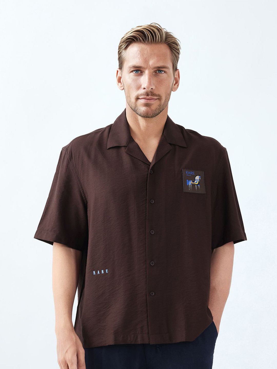 Buy RARE RABBIT Men Comfort Boxy Fit Solid Cuban Collar Cotton Casual ...