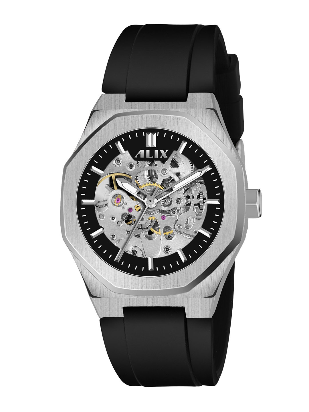 Buy ALIX Men Skeleton Dial & Textured Straps Analogue Automatic Watch ...