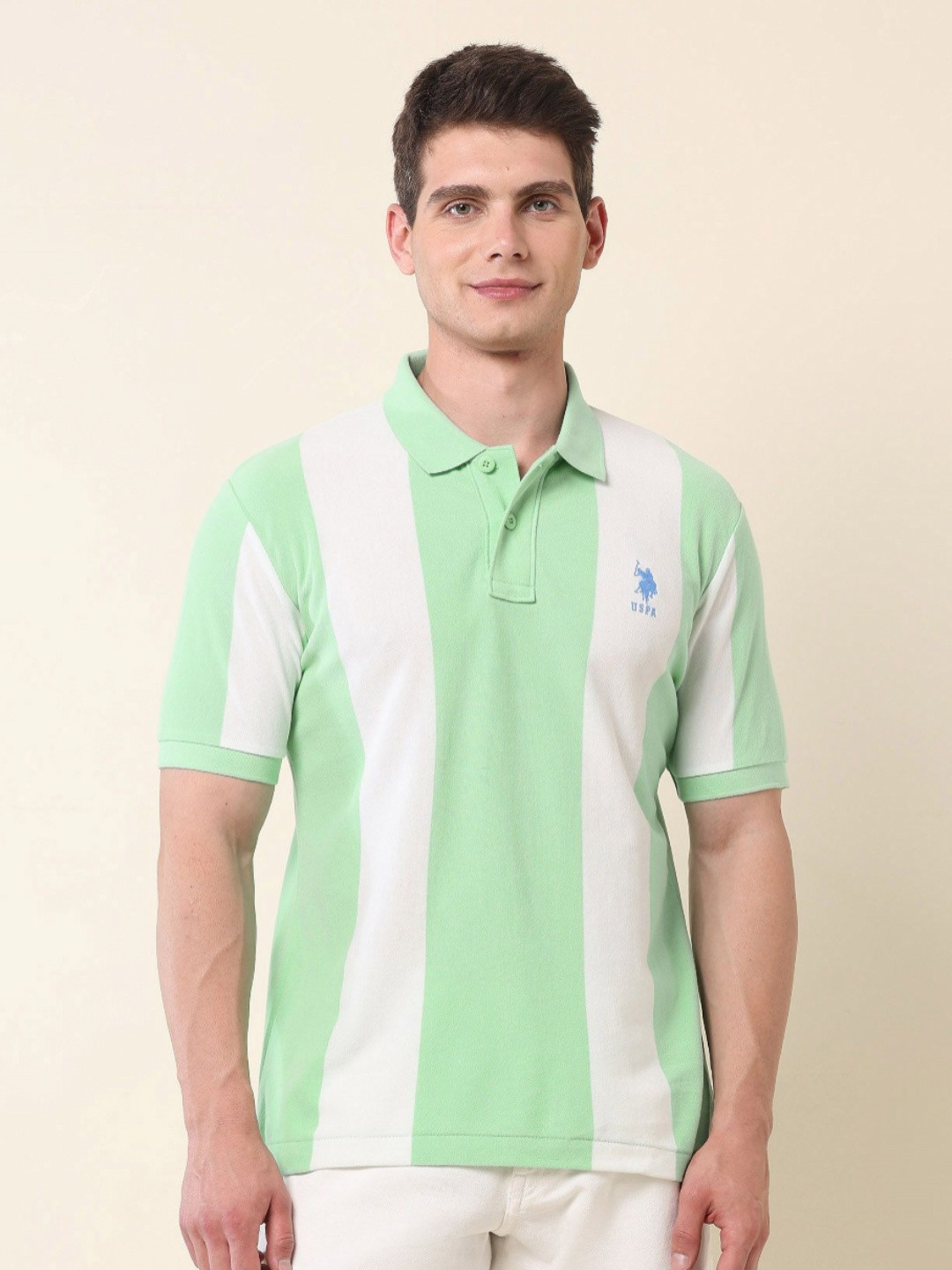 Buy U.S. Polo Assn. Men Vertical Striped Summer Splash Polo Collar ...