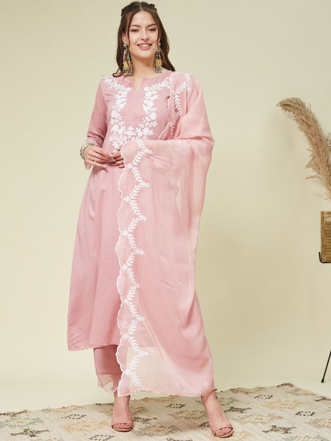 Buy MOKOSH Women Floral Embroidered Kurta With Trousers & Dupatta - Kurta Sets for Women ...