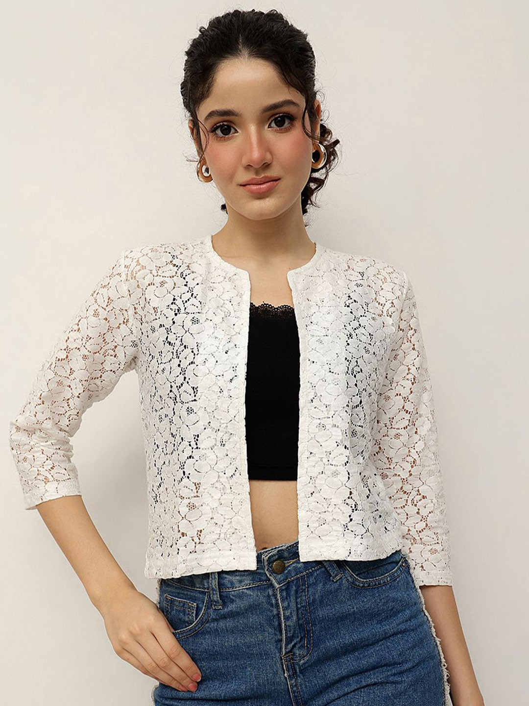 Buy Espresso Self Design Mandarin Collar Cotton Shrugs - Shrug for ...