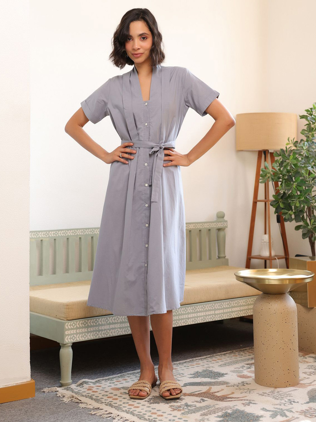 Buy JISORA Women Blue Cotton Fit And Flare Dress - Dresses for Women 33454840 | Myntra