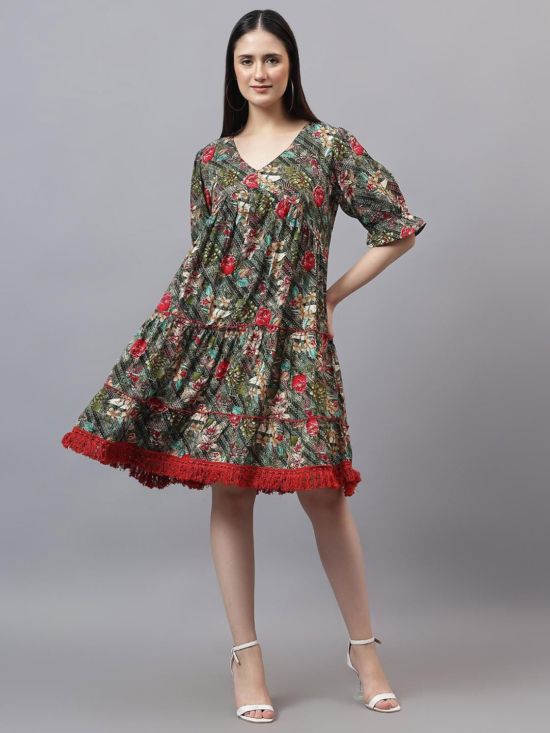 Buy SAAKAA Women Floral Printed Empire Dress - Dresses for Women ...