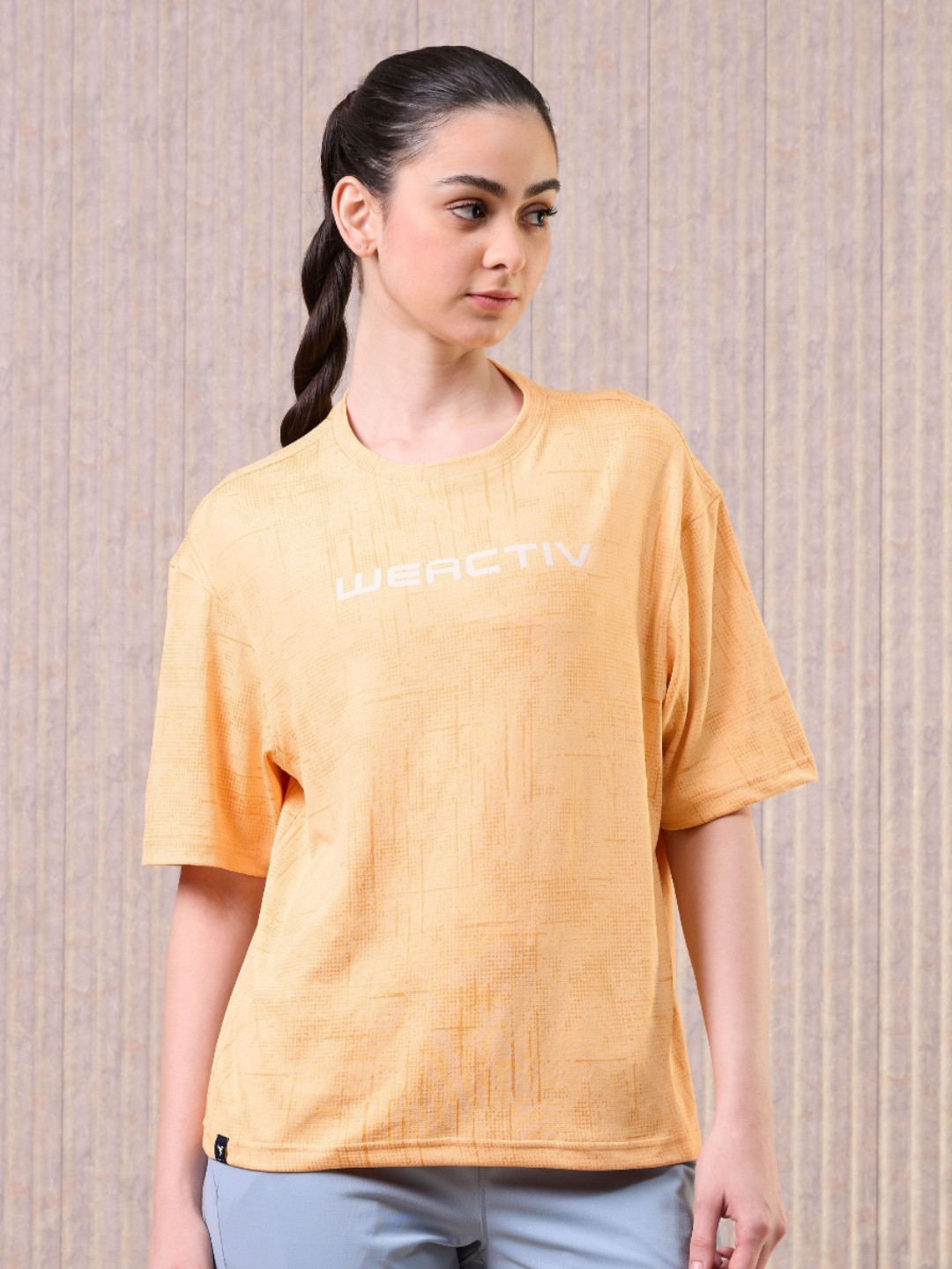 Buy Technosport Women Typography Drop Shoulder Sleeves Antimicrobial Pockets Boxy T Shirt ...