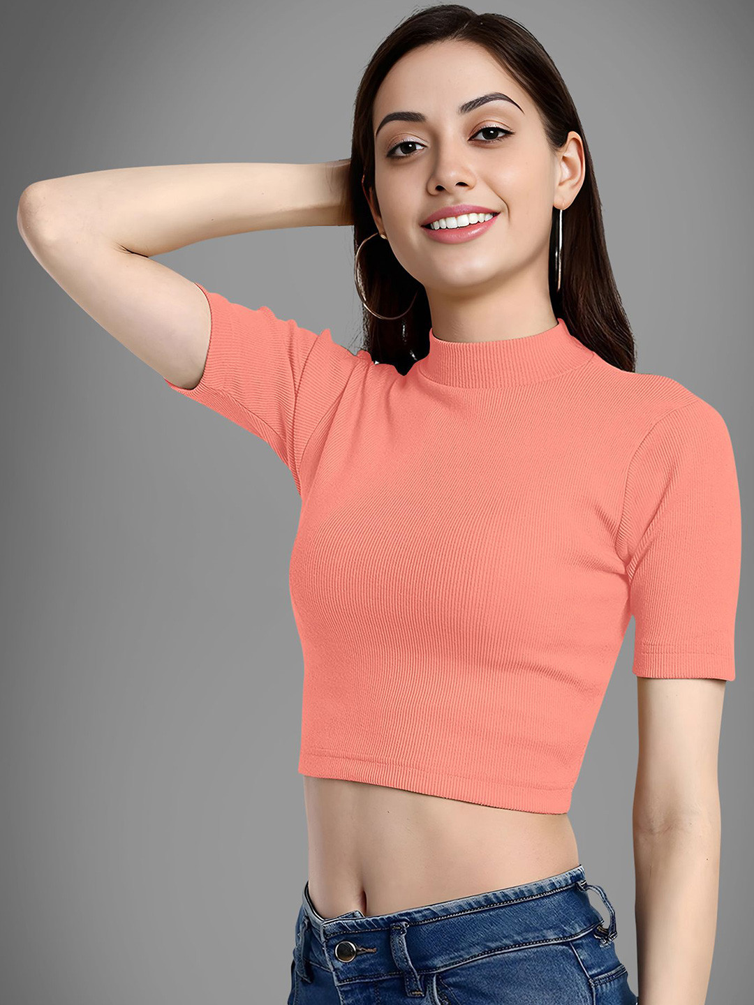 Buy Dream Beauty Fashion Bullet Ribbed High Neck Crop Fitted Top - Tops ...