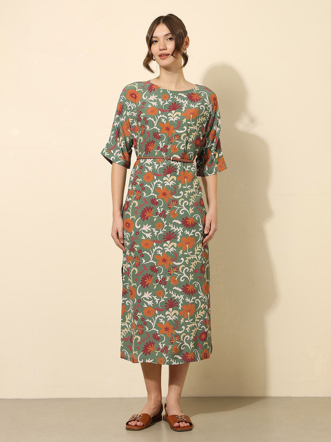 Buy U.S. Polo Assn. Women Floral Printed Cuffed Sleeves A Line Midii ...