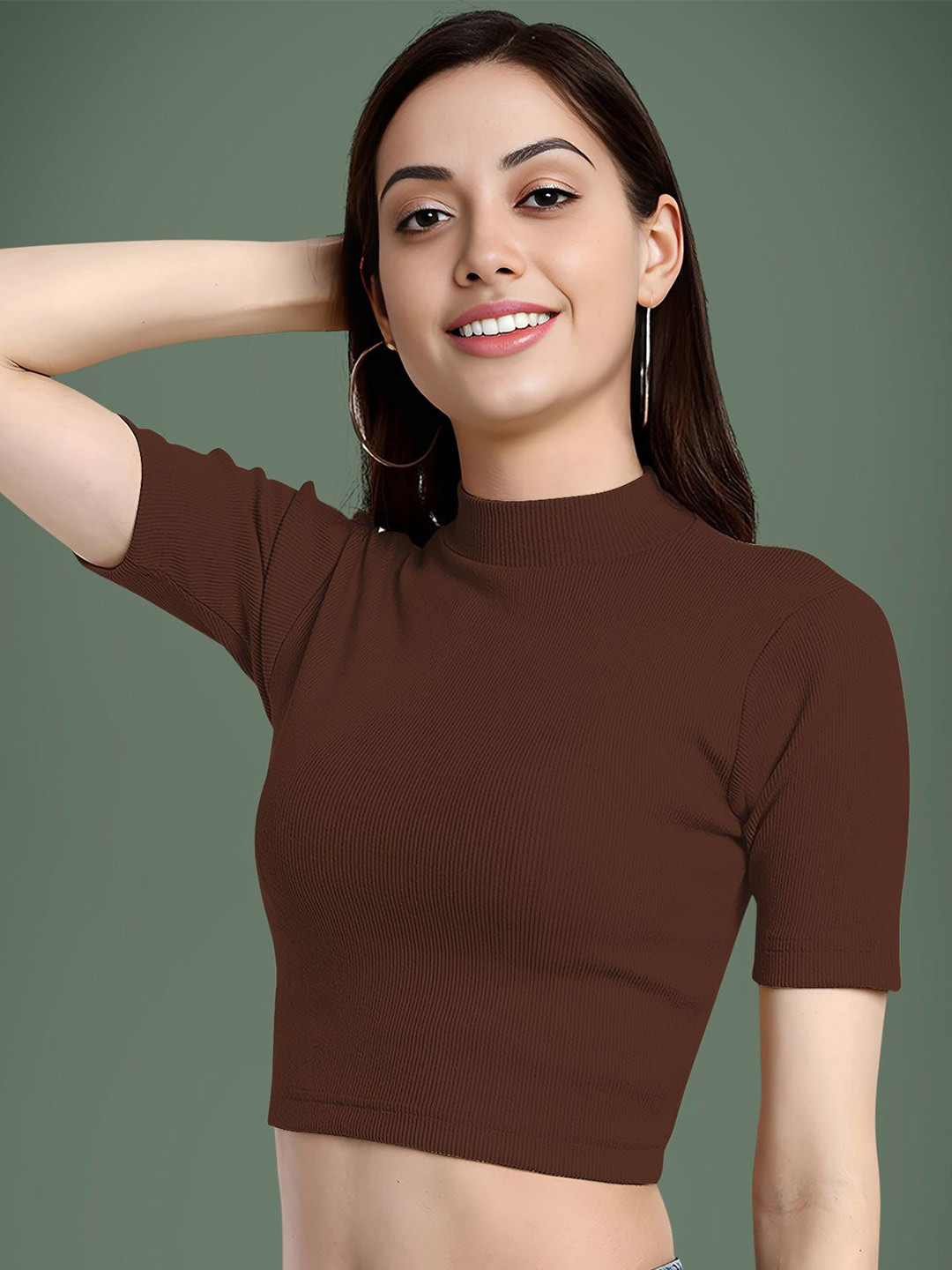 Buy Dream Beauty Fashion Bullet Ribbed High Neck Crop Fitted Top - Tops ...