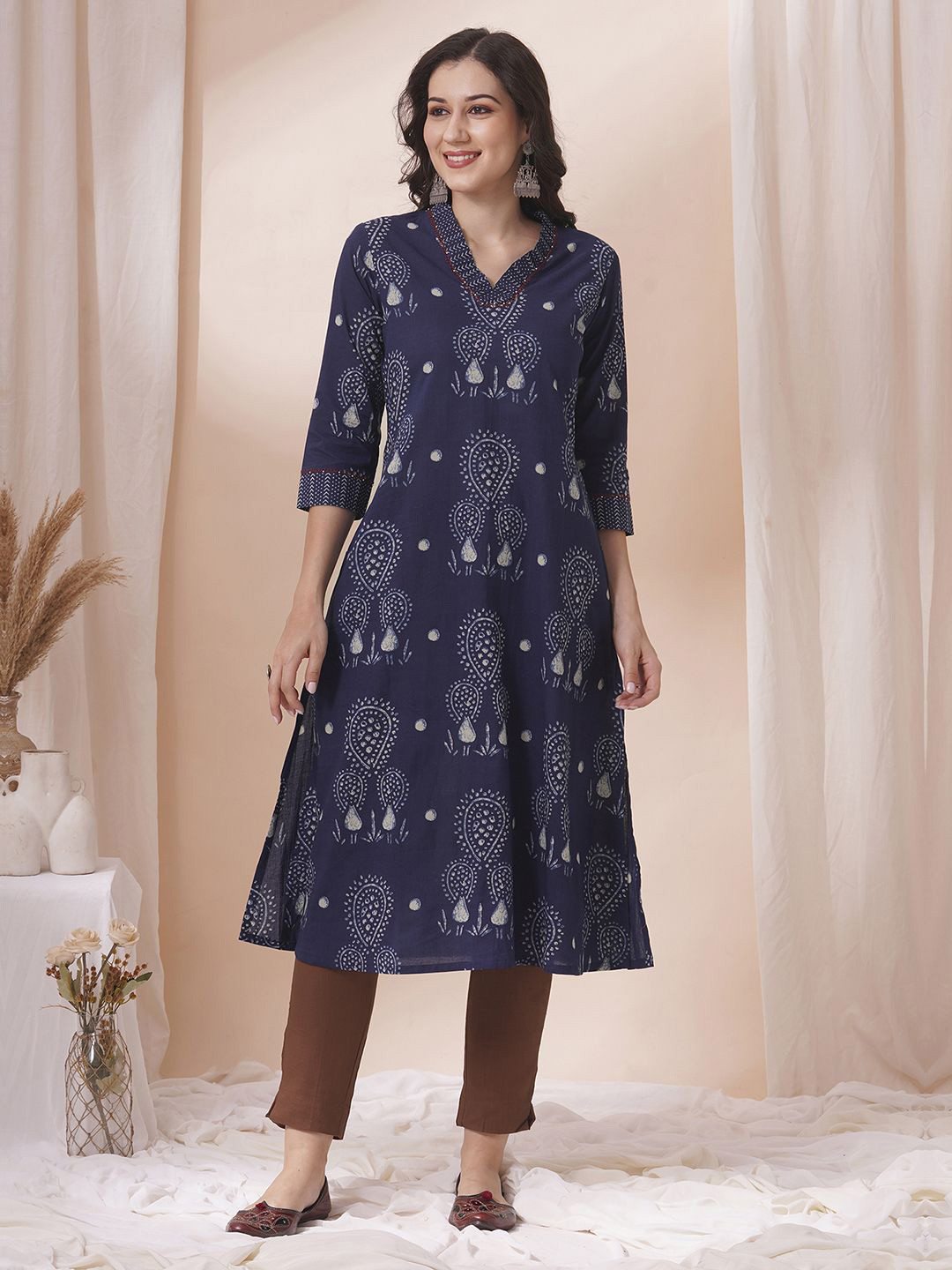 Buy KAMI KUBI Women Ethnic Motifs Solid Regular A Line Calf Length ...