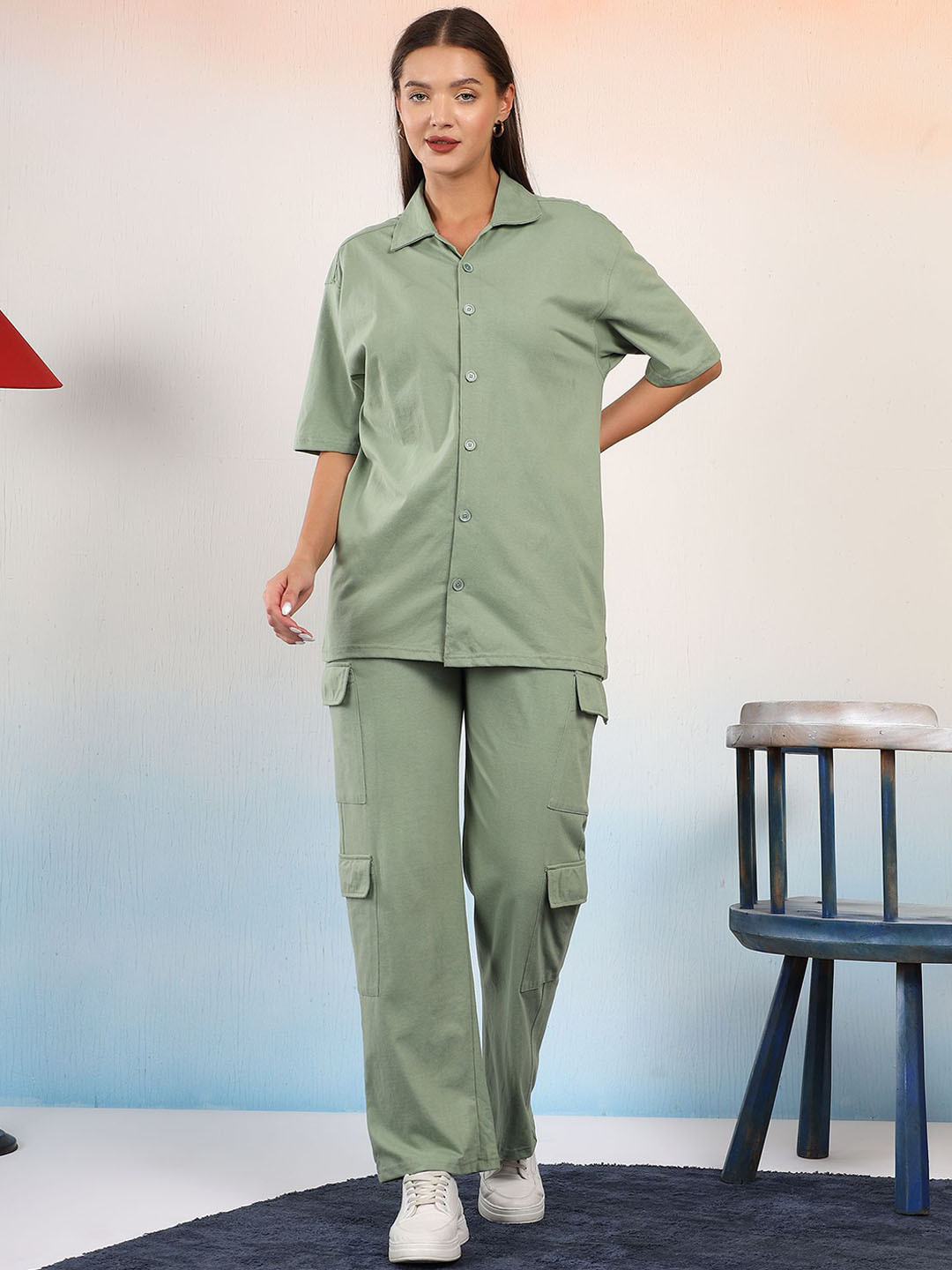 Buy KVETOO P T Shirt With Cargo Trousers Co Ords - Co Ords for Women ...