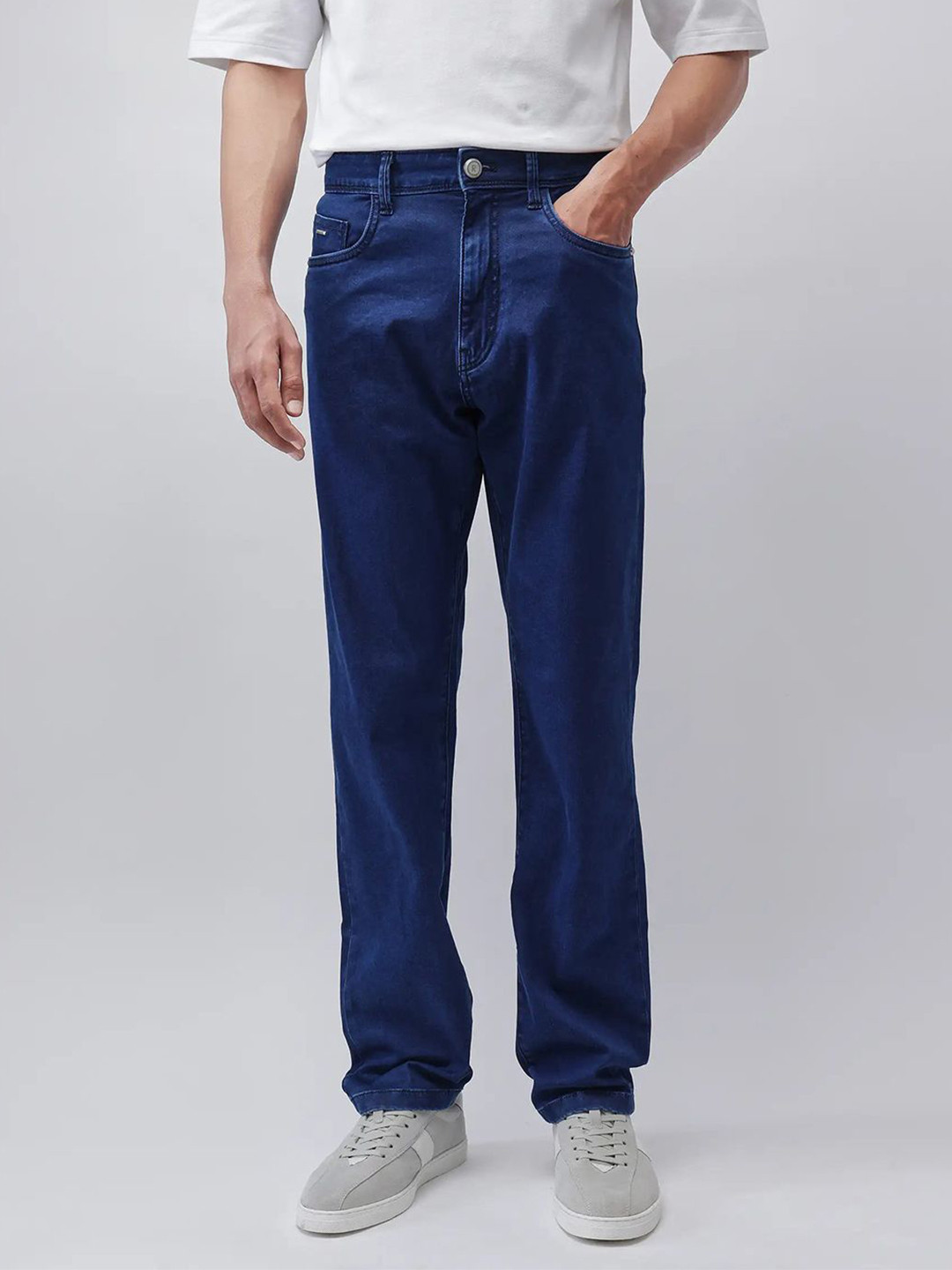 Buy RARE RABBIT Zane Men Dark Blue Comfort Regular Fit Mid Rise ...