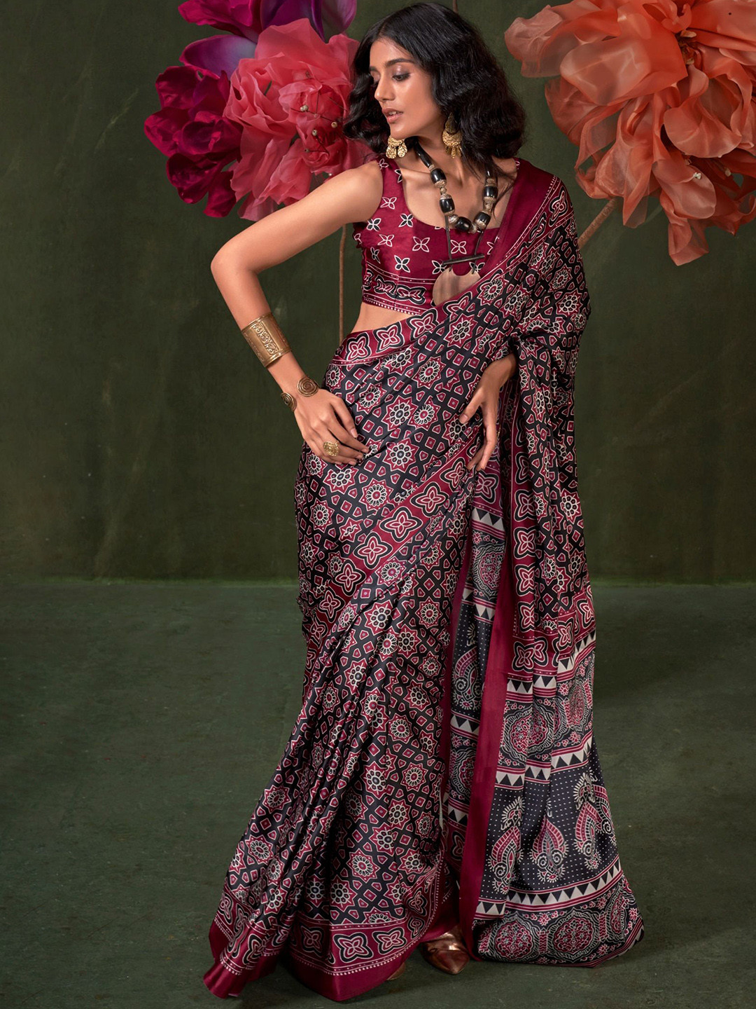 Buy MySilkLove Ajrak Block Printed Saree - Sarees for Women 33866123 ...