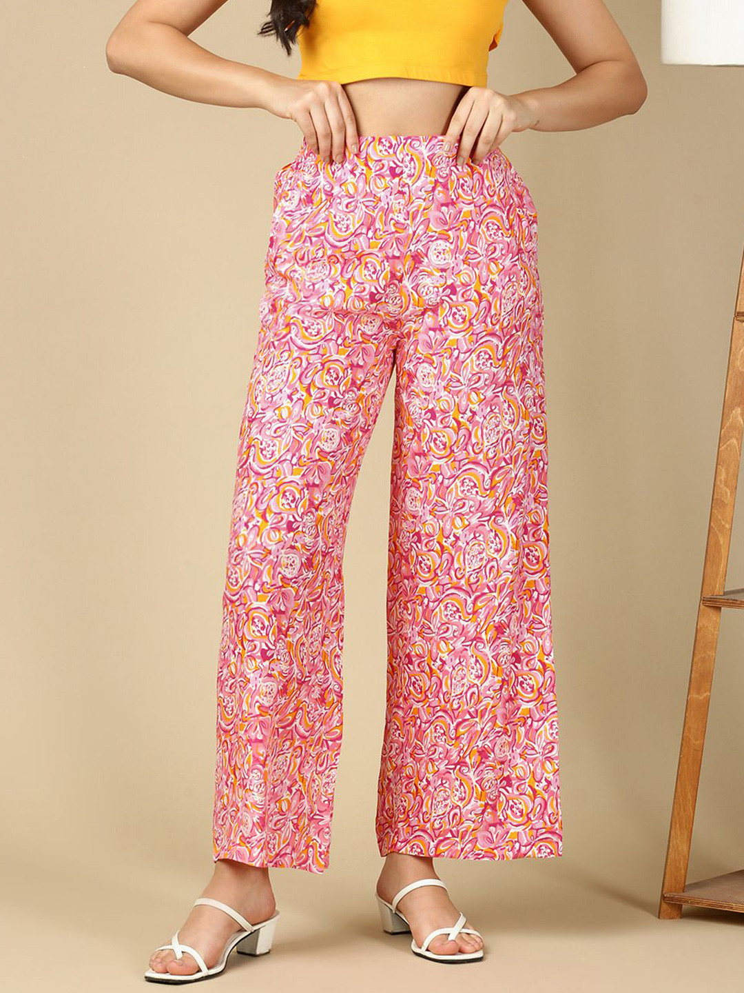 Buy PYNK Women Ethnic Motifs Printed Wide Leg Cotton Palazzos ...