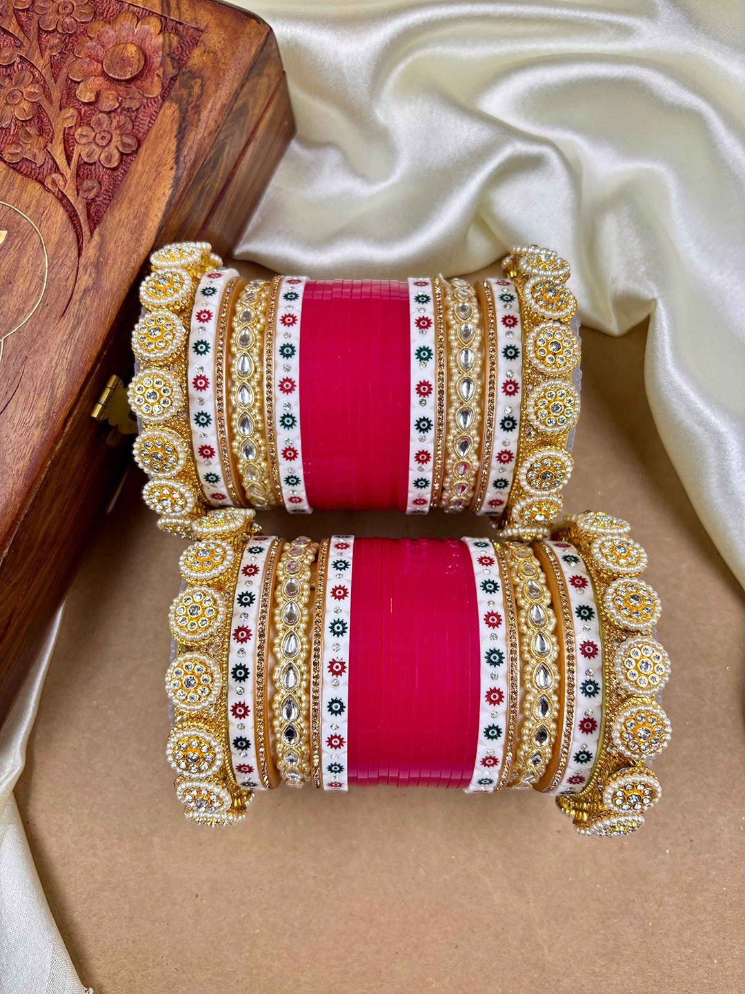 Buy Wedding Chuda By Hitesh Set Of 48 Traditional Red And Golden Zari ...
