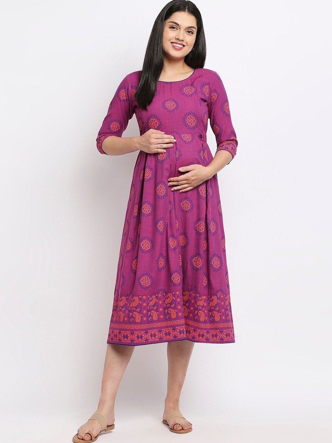 Buy MORDEN MUSE Women Paisley Printed Summer Sheers Maternity Anarkali ...