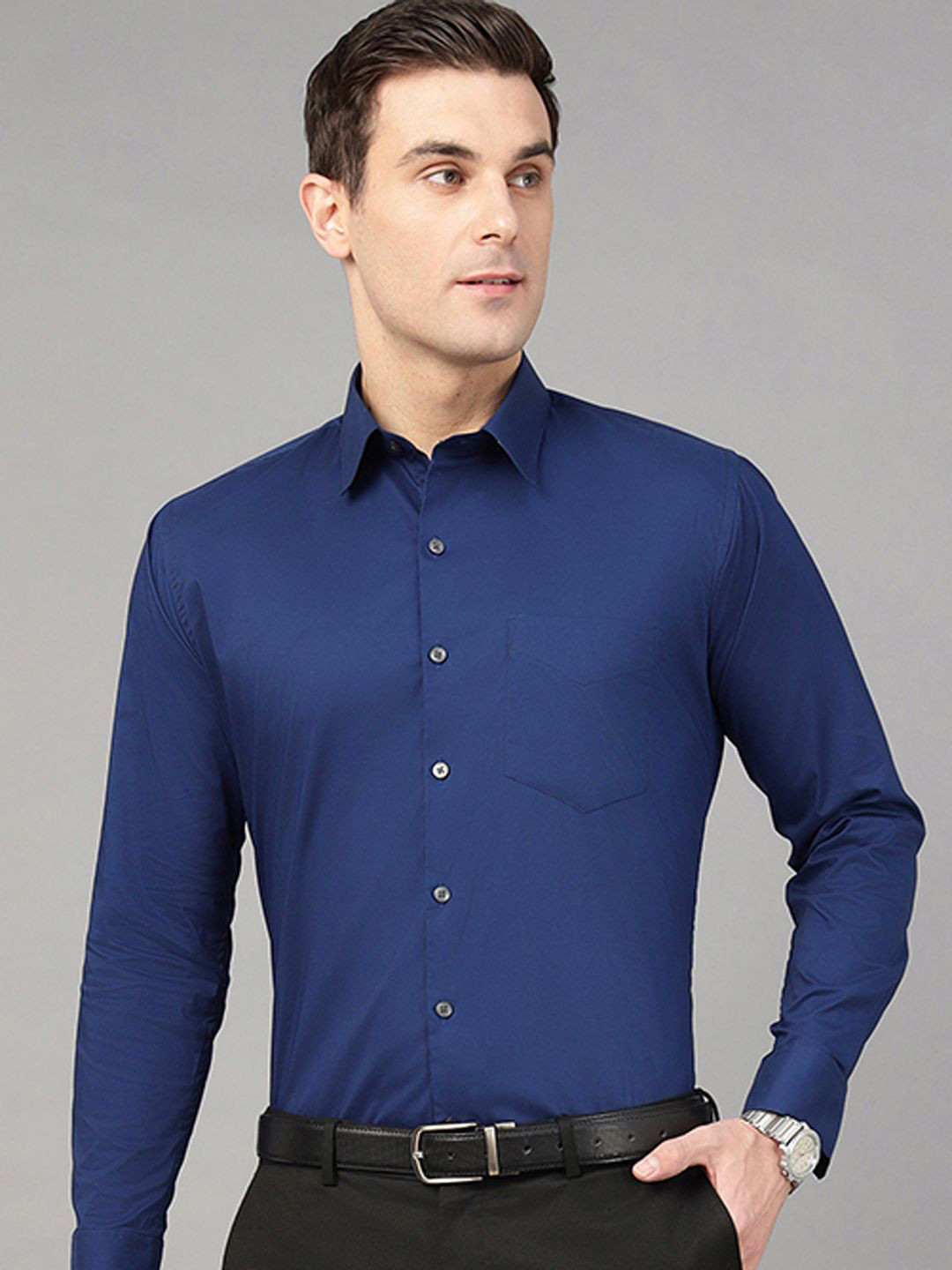 Buy Hancock Men Slim Fit Opaque Wrinkle Resistant Stretchable Formal ...