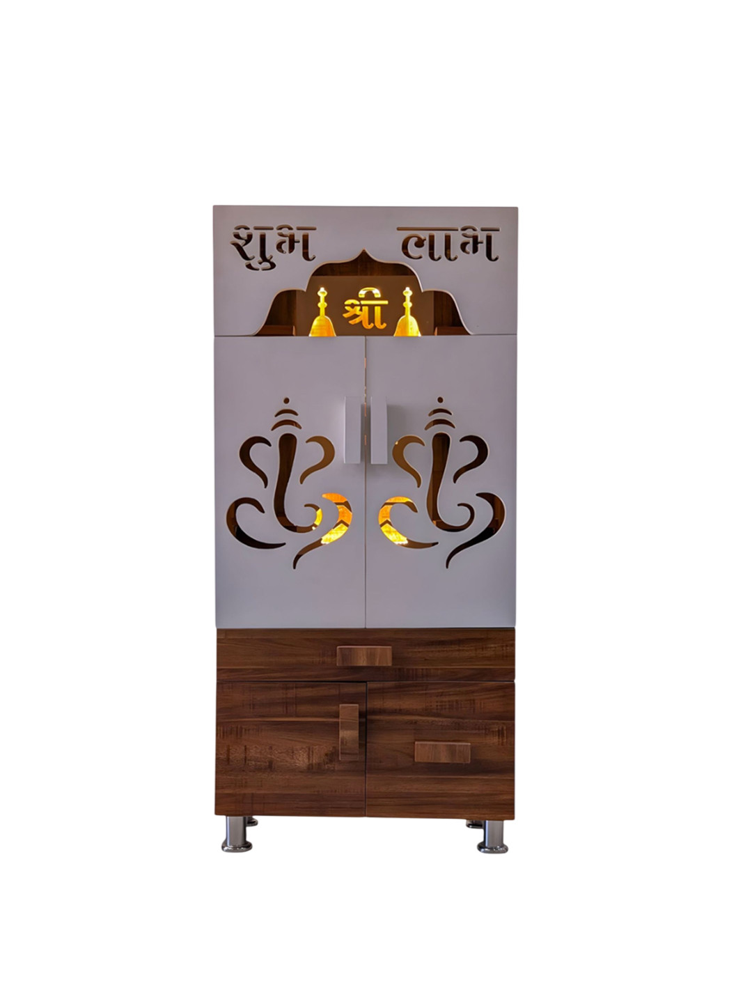 Buy Old Wolf Furniture Brown Engineered Wood LED Light Home Temple With ...