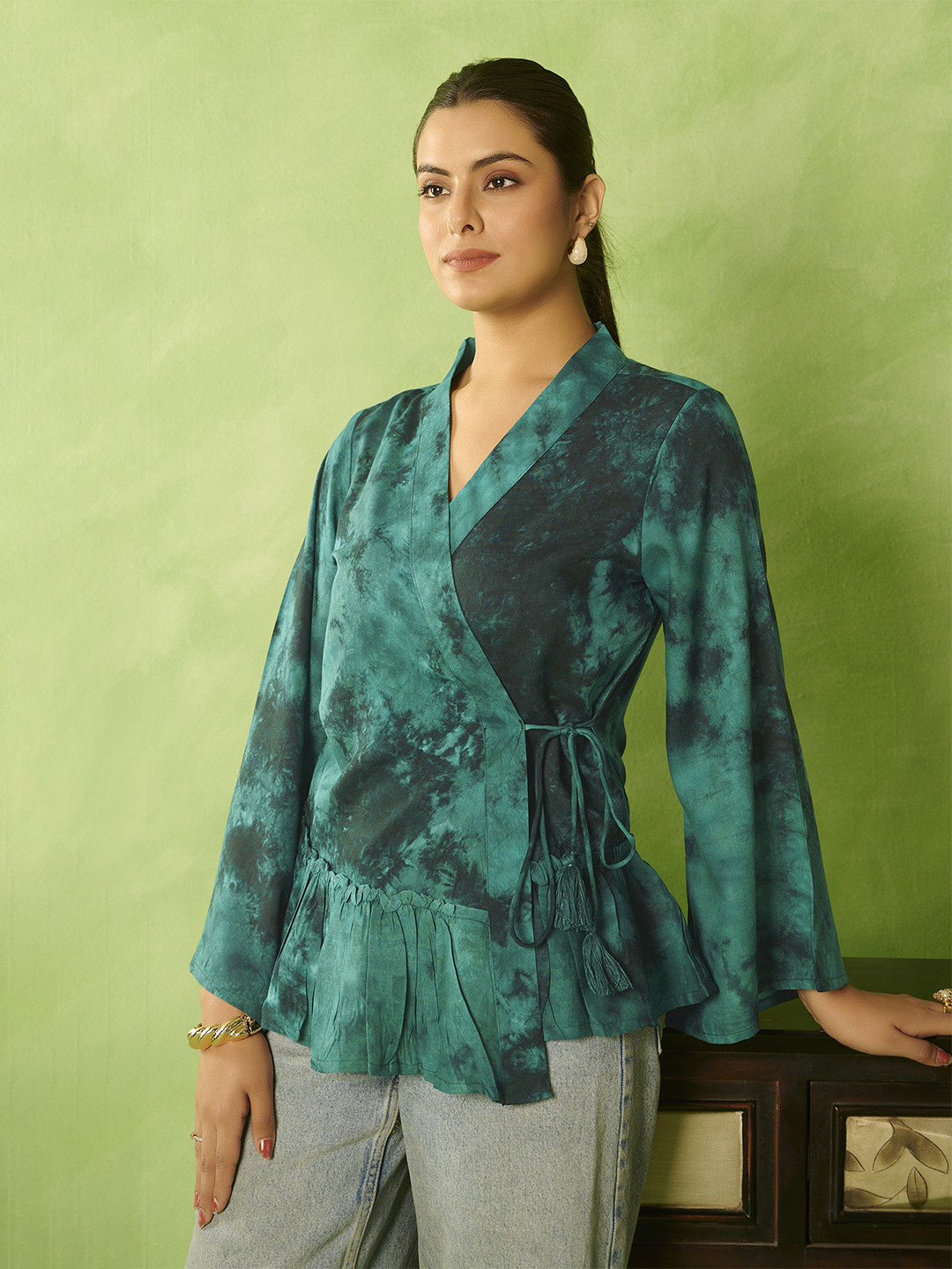 Buy Anouk Quirky Printed V Neck Flared Sleeves Panelled Kurti - Kurtis ...