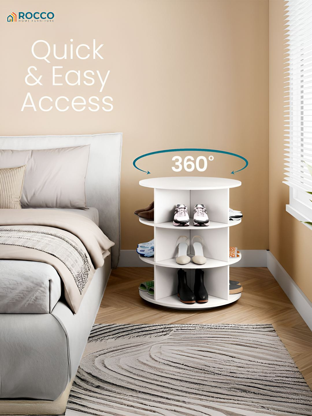 Buy ROCCO White Wooden 3 Tier 360 Rotating Shoe Rack - Shoe Rack for ...
