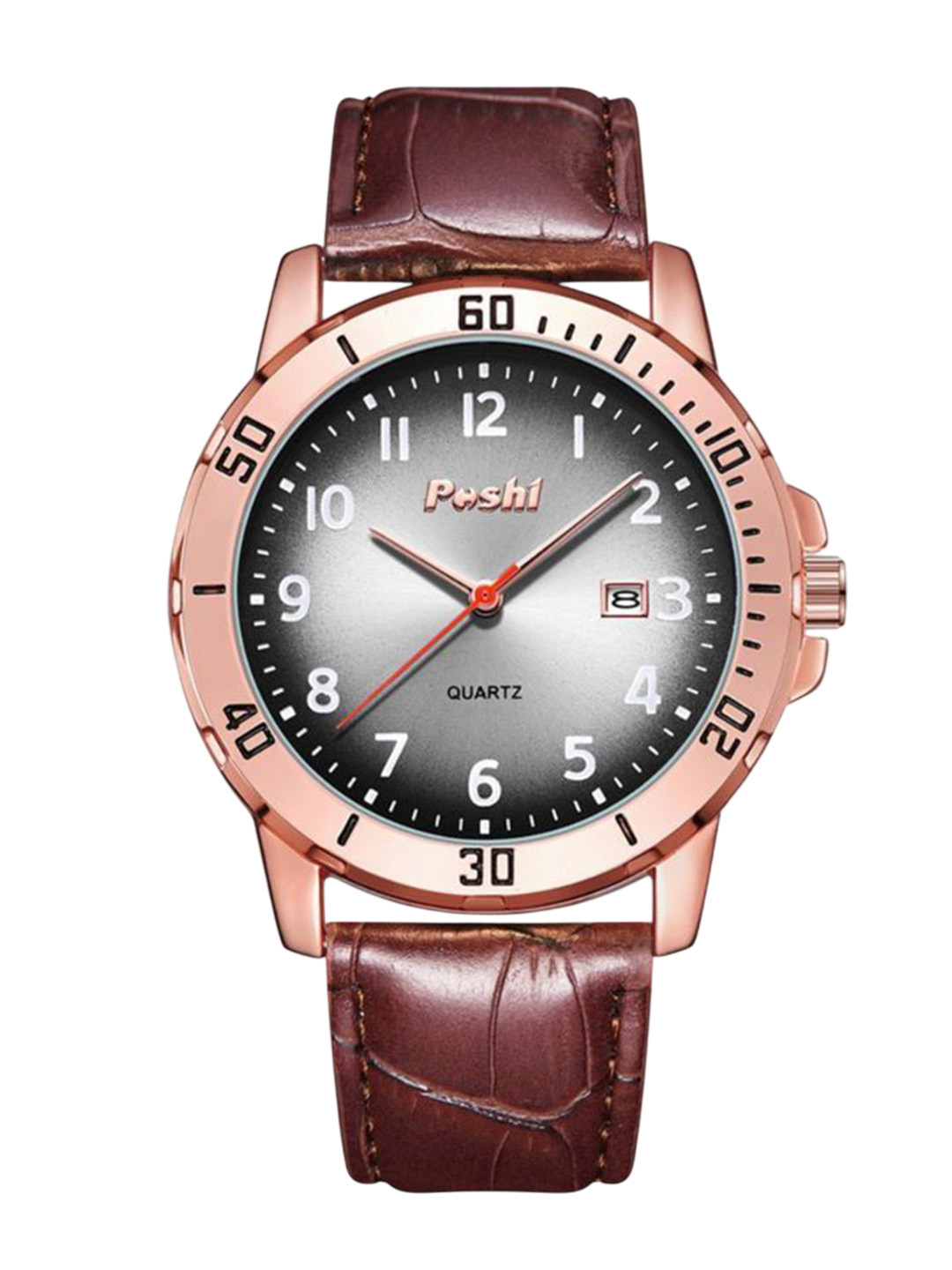Buy Poshi Men Leather Strap Round Dial Waterproof Watch - Watches for ...