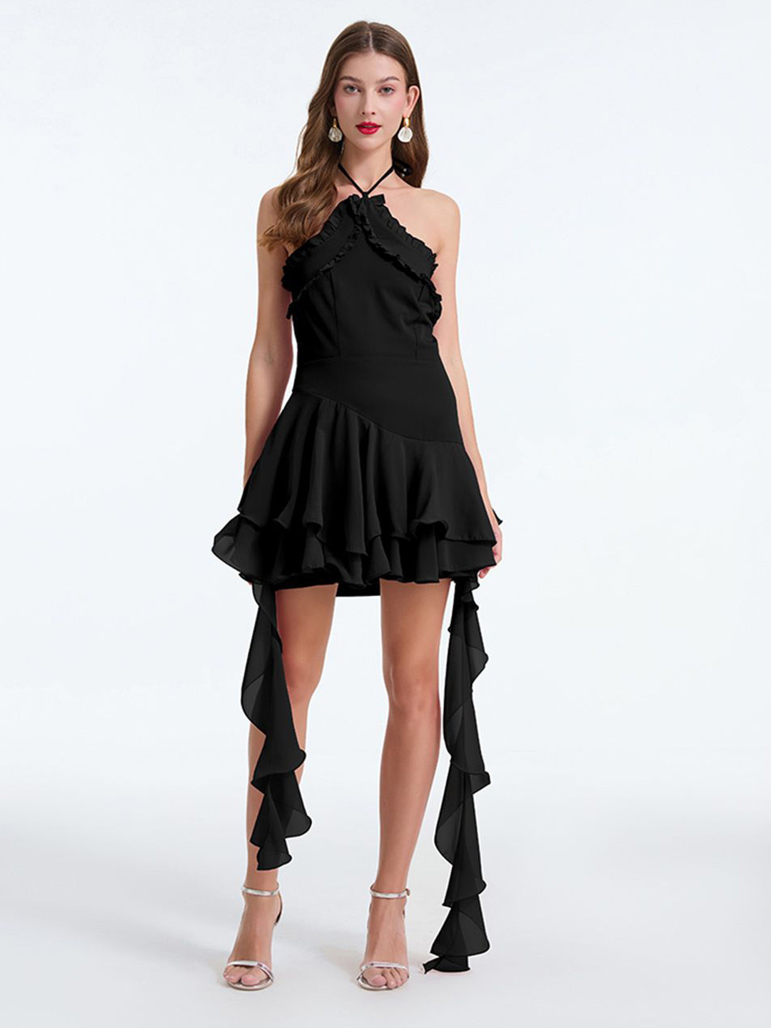 Buy JC Collection Women Solid Halter Neck Ruffle Dress - Dresses for ...