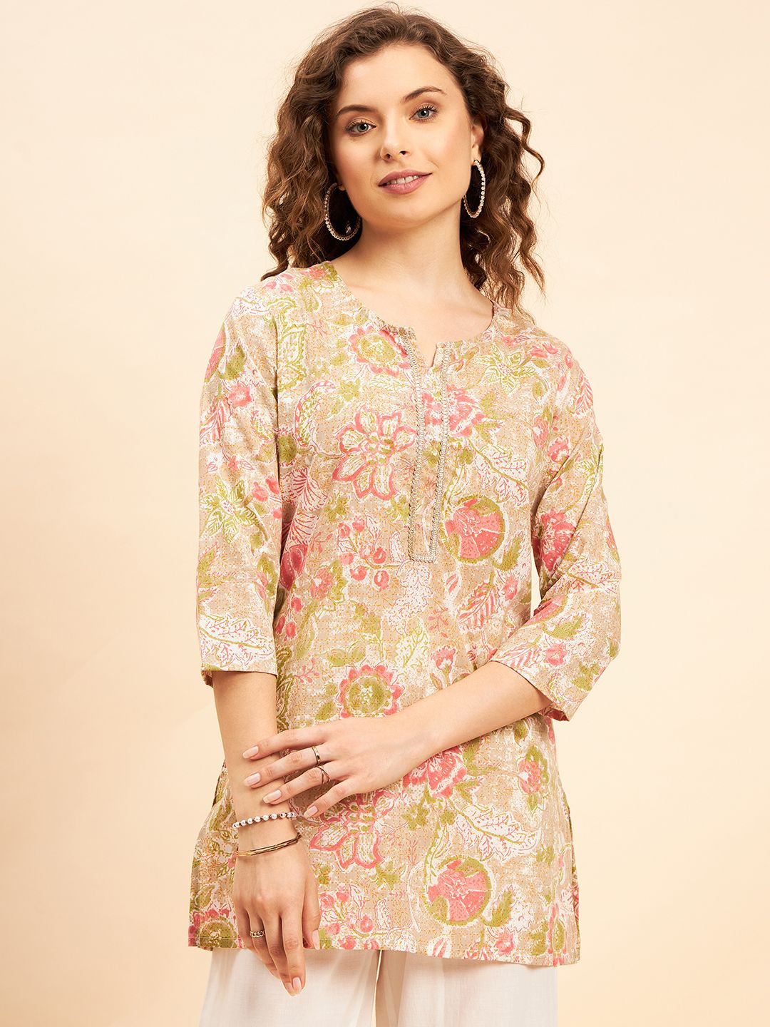 Buy NEESH Women Printed Thread Work Pure Cotton Thread Work Kurti ...