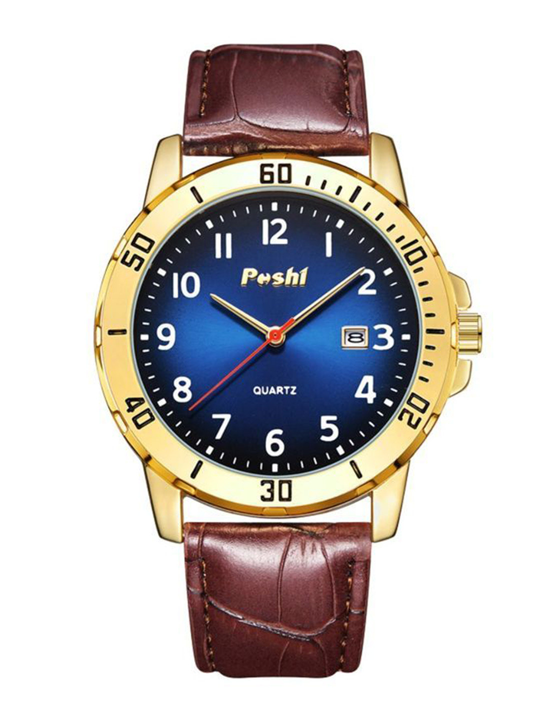 Buy Poshi Men Leather Strap Round Dial Waterproof Watch - Watches for ...