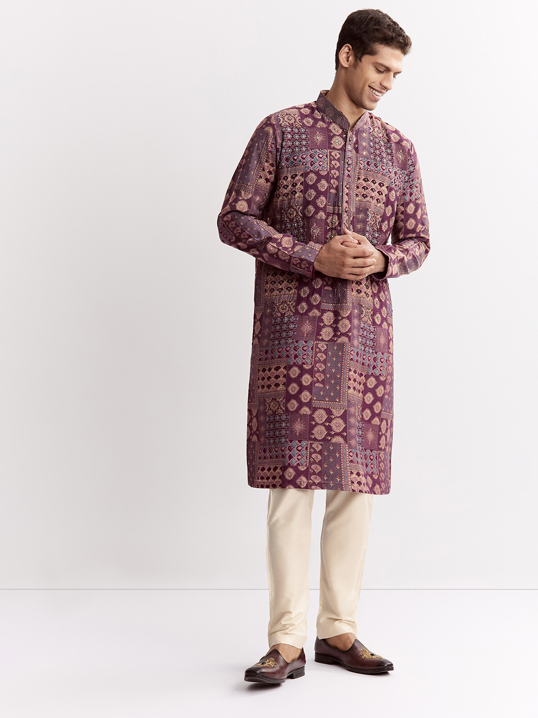 Buy KALKI Fashion Men Ethnic Motifs Printed Kurta With Trousers - Kurta ...