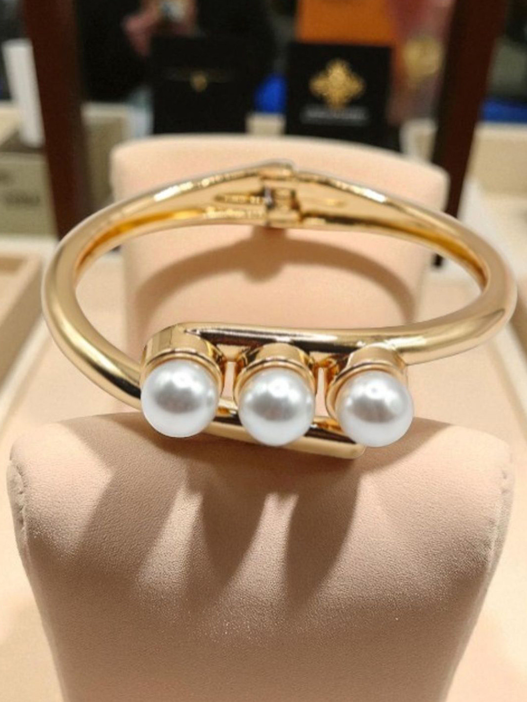 Buy SAPRAA TRENDS Stainless Steel Gold Plated Pearls Beaded Cuff ...