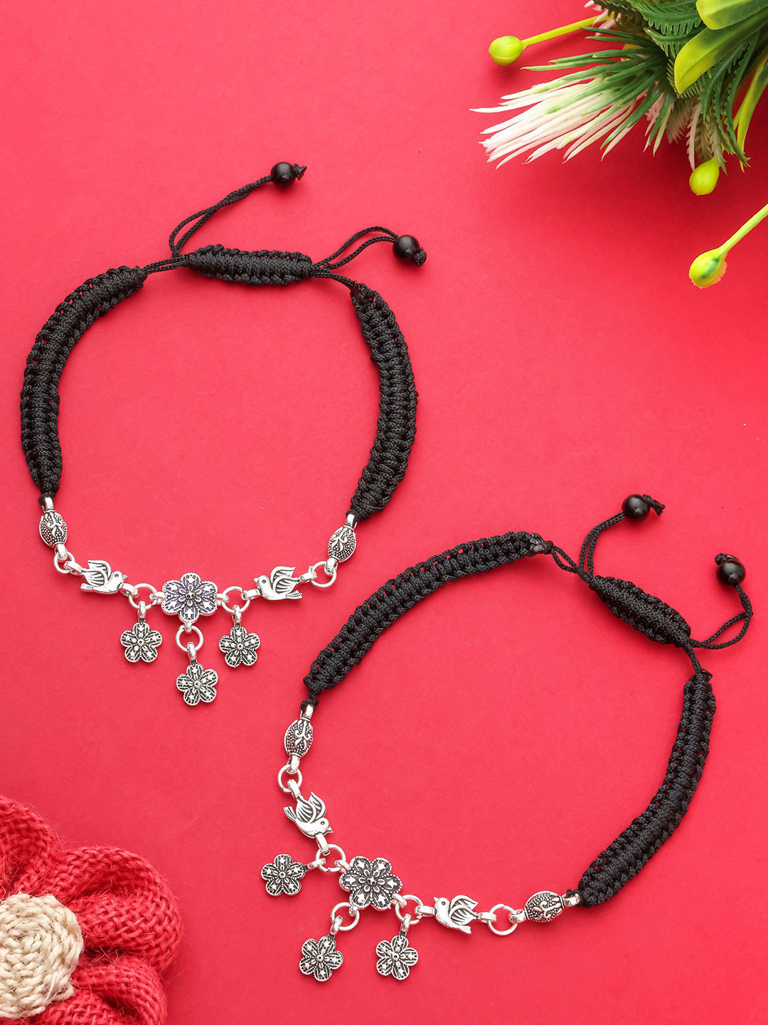Buy SHREE KRISHNA SHOPPING Set Of 2 Silver Plated Adjustable Anklets ...