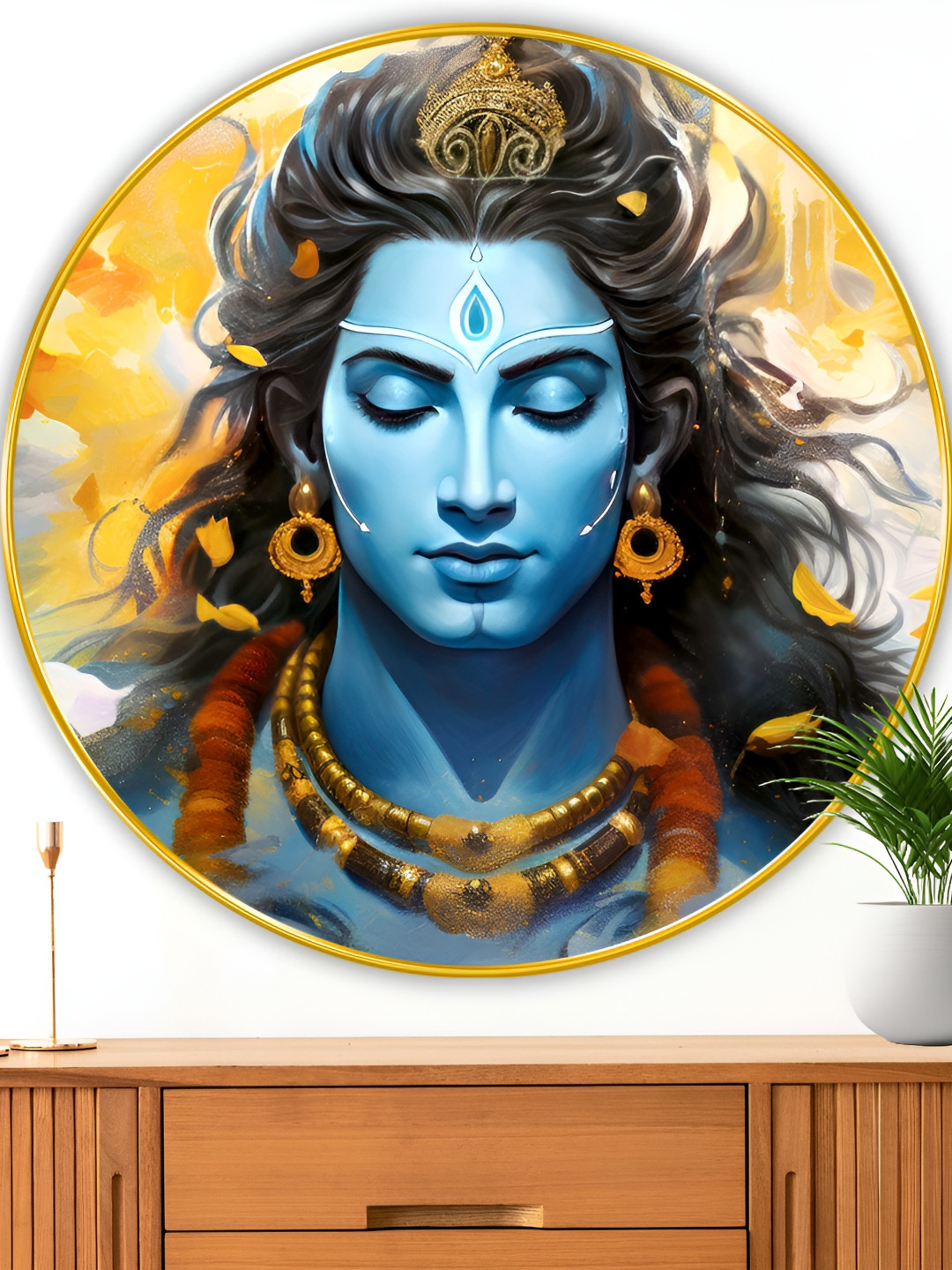 Buy Myntra Elegant Homes Blue & Yellow Lord Shiva Wood Wall Art - Wall Art for Unisex 32622577 ...