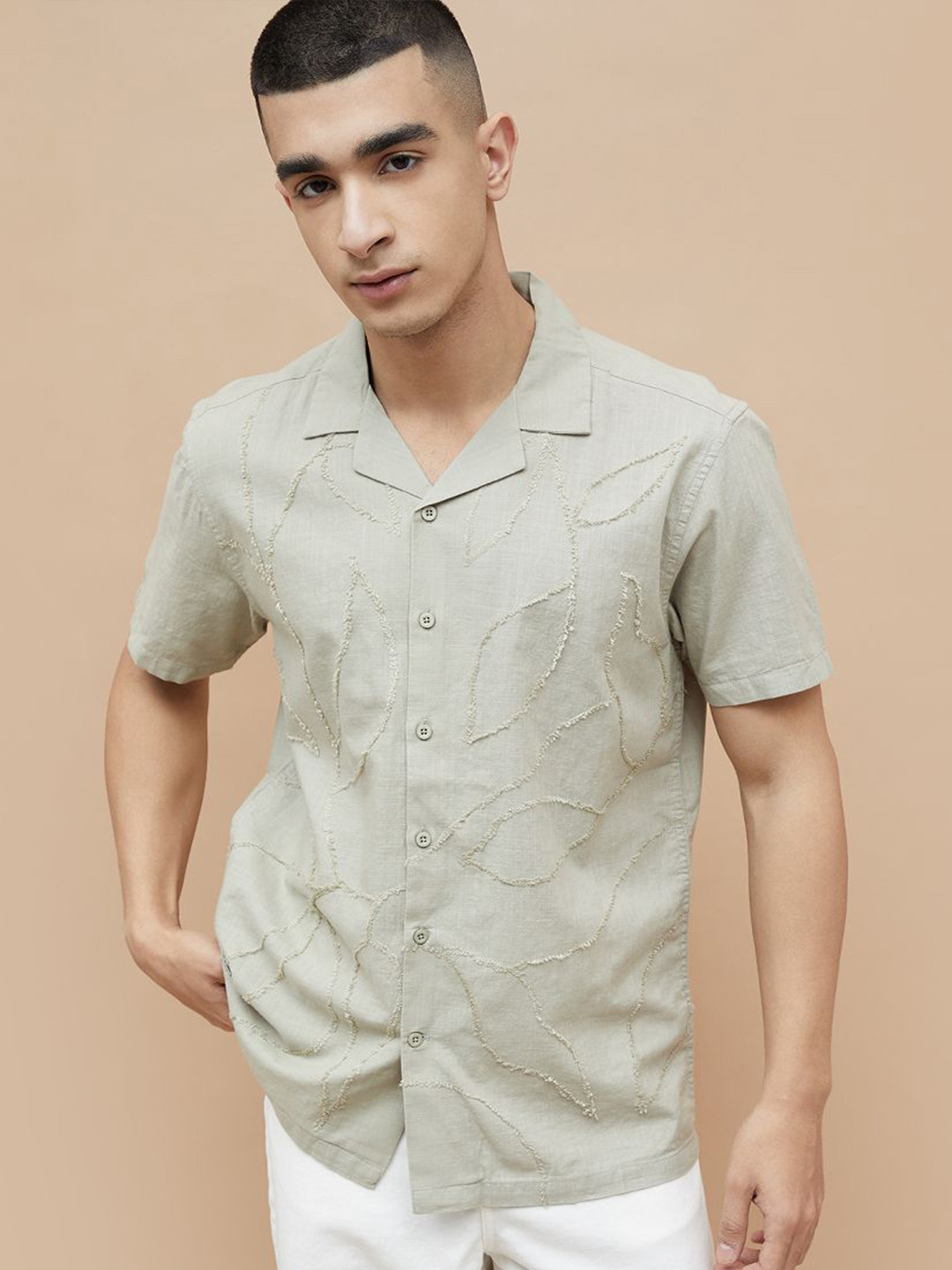 Buy Forca Men Cuban Collar Textured Cotton Casual Shirt - Shirts for ...