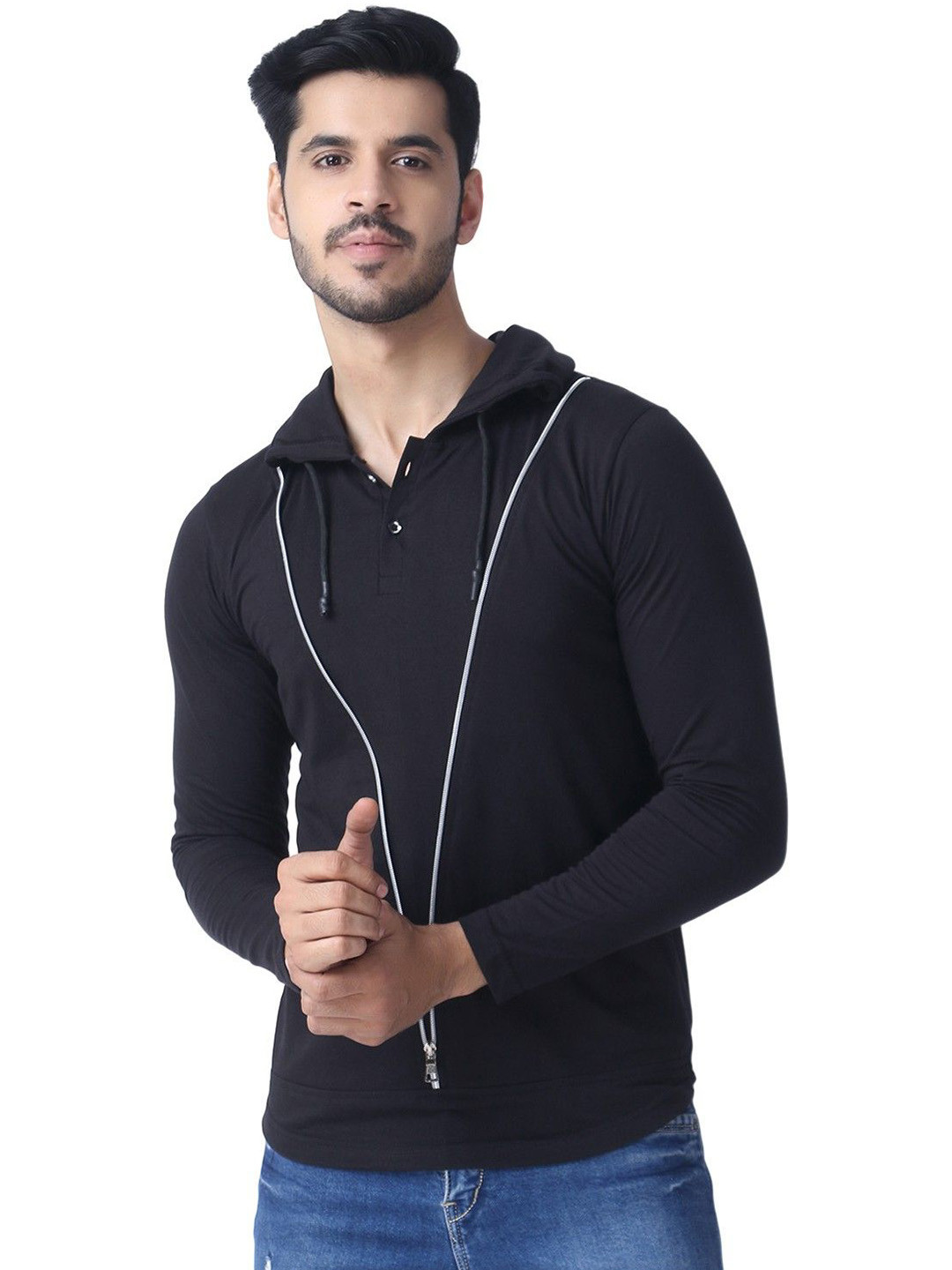 Buy Black Collection Men Solid Hooded Cotton Slim Fit T Shirt - Tshirts for Men 32703244 | Myntra