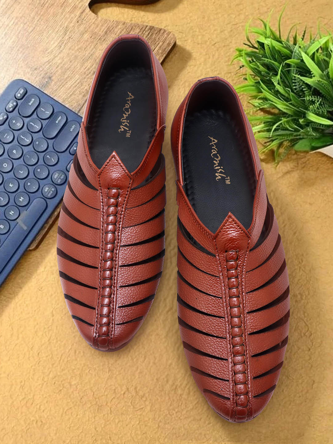 Buy ARAMISH Men Perforations Leather Mojaris - Casual Shoes for Men ...