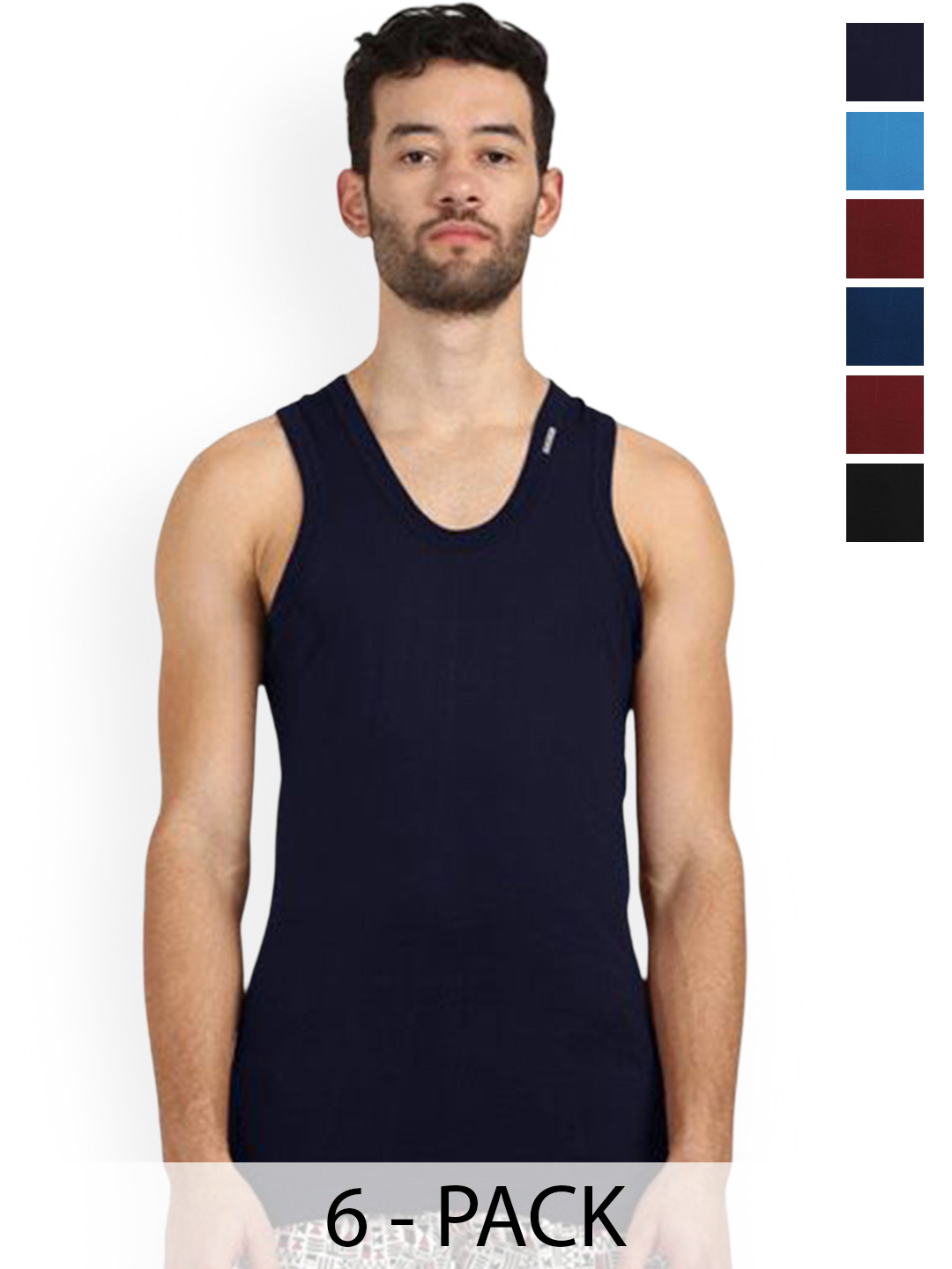 Buy Rupa Men Pack Of 6 Assorted Pure Cotton Innerwear Vests - Innerwear ...