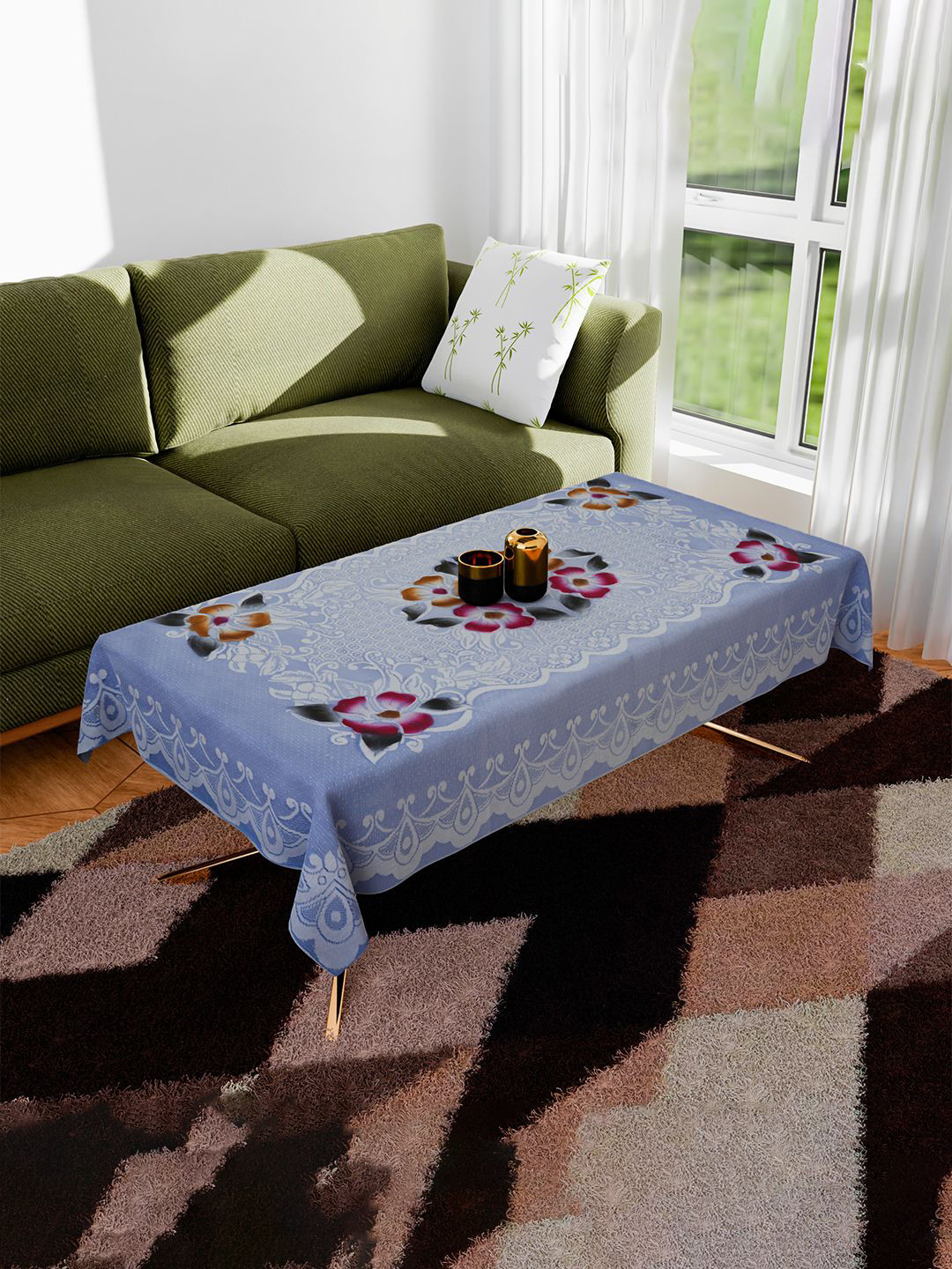 Buy Kuber Industries Blue & Red Floral Printed Cotton 4 Seater Table ...