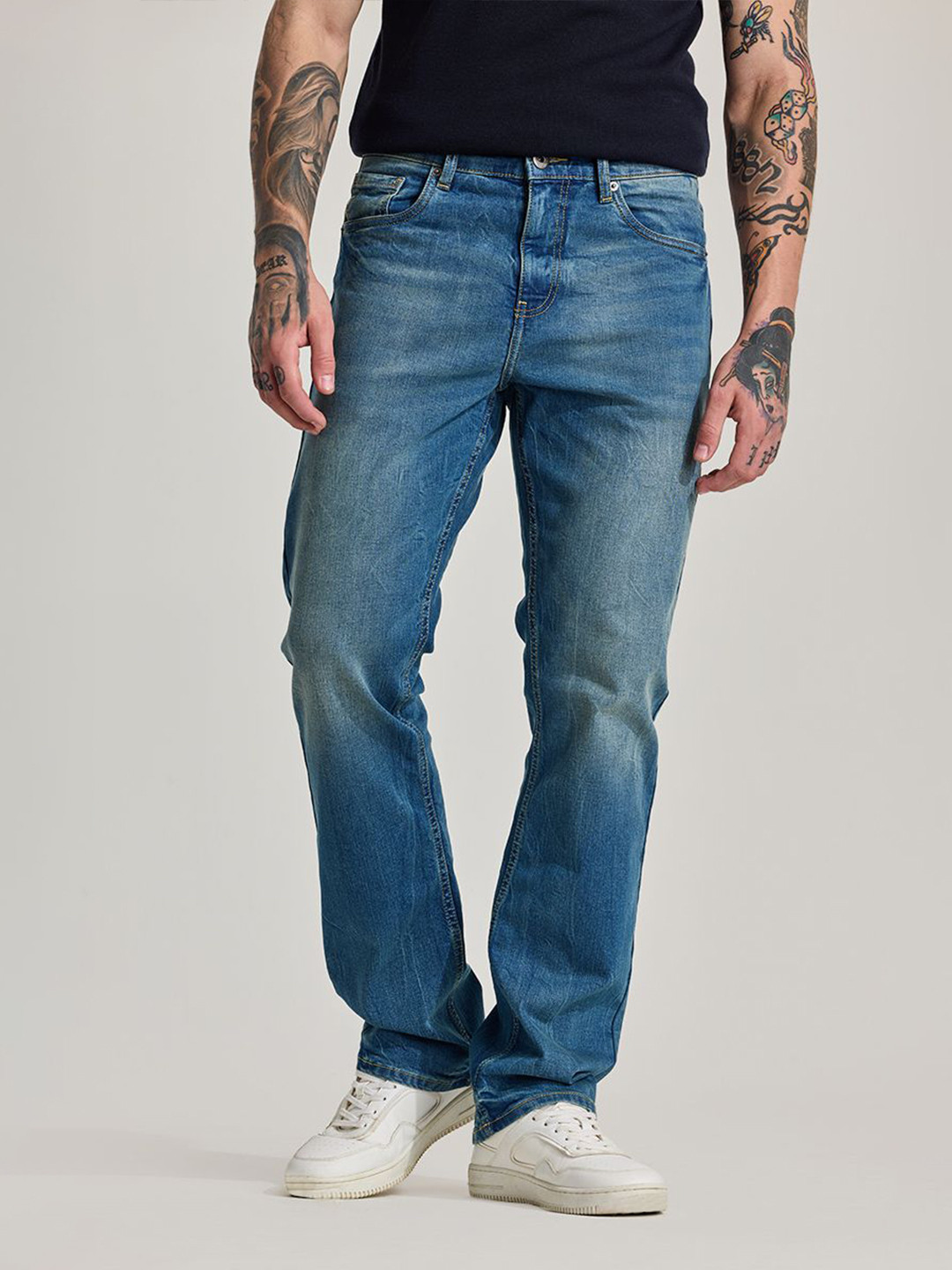 Buy Snitch Men Classic Heavy Fade Stretchable Snitch Blue Straight Fit ...