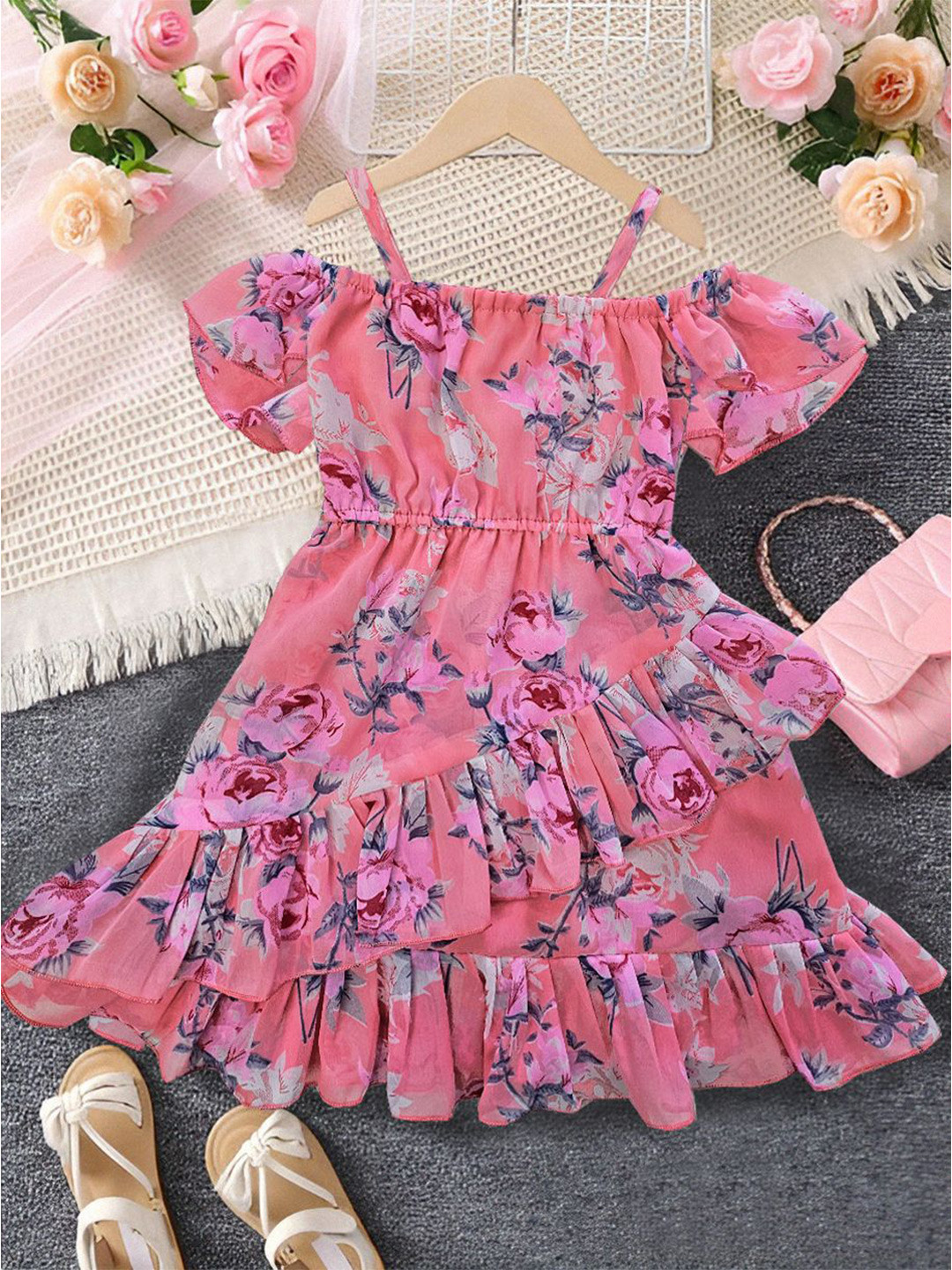 Buy Miss & Chief Girls Floral Printed Georgette Fit & Flare Midi Dress ...