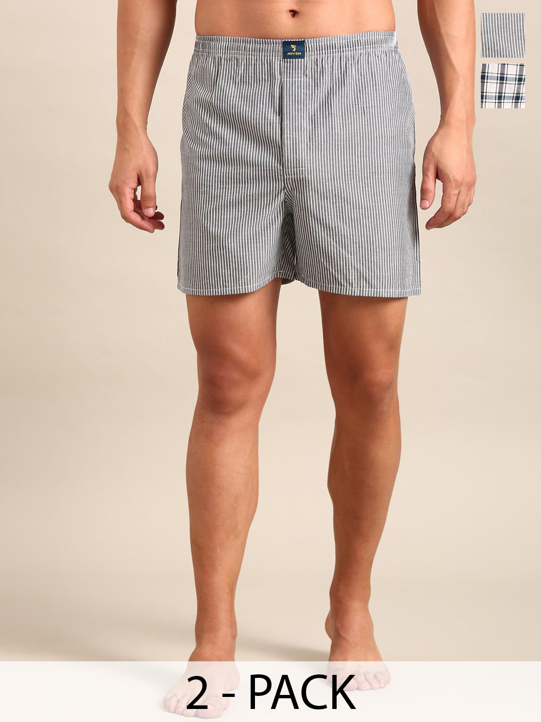 Buy JOVEN Pack Of 2 Checked Pure Cotton Boxers JB2C037 - Boxers for Men ...