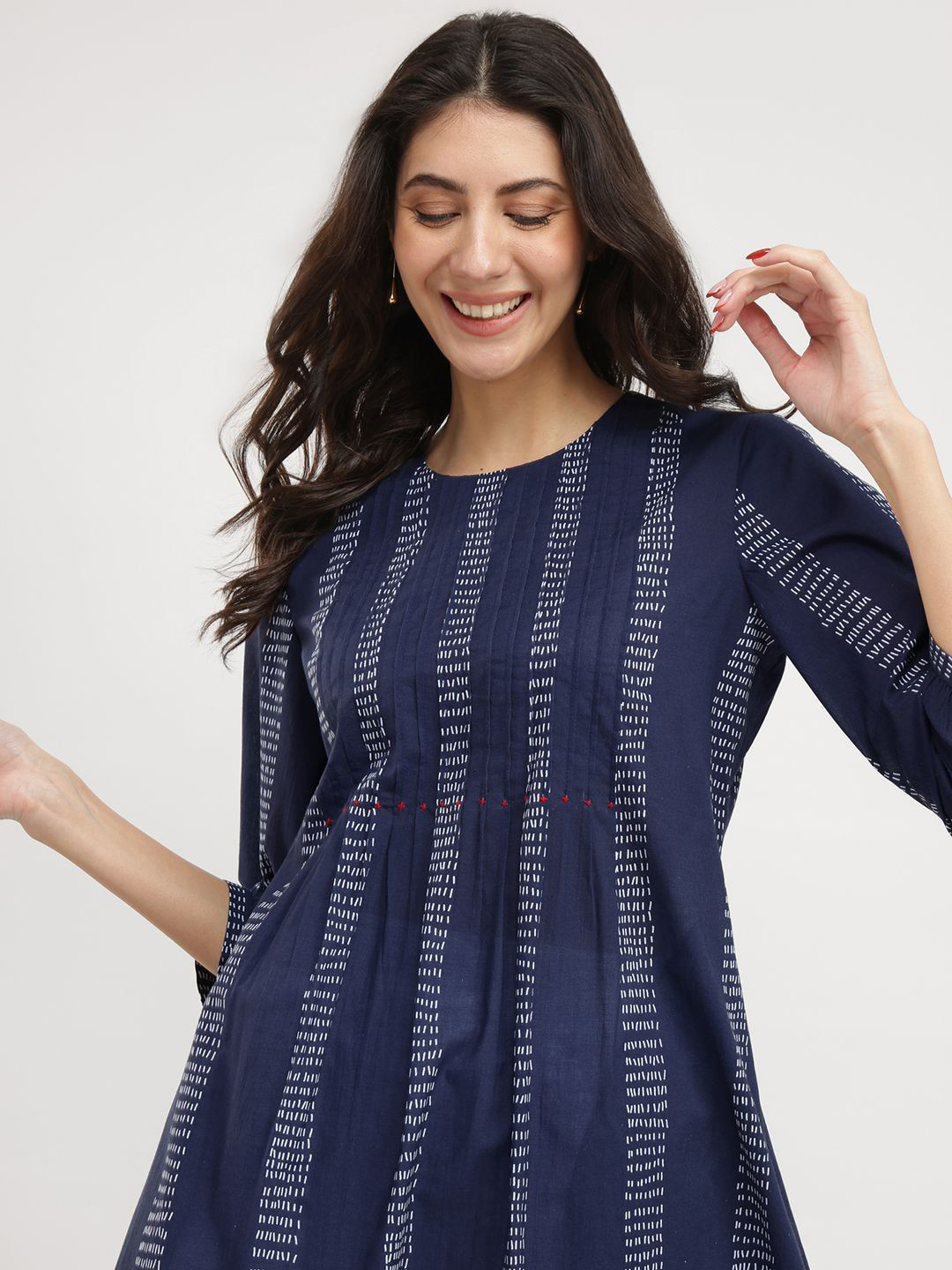 Buy Pink Fort Cotton Striped Pintuck Tunic Navy Blue - Tunics for Women ...