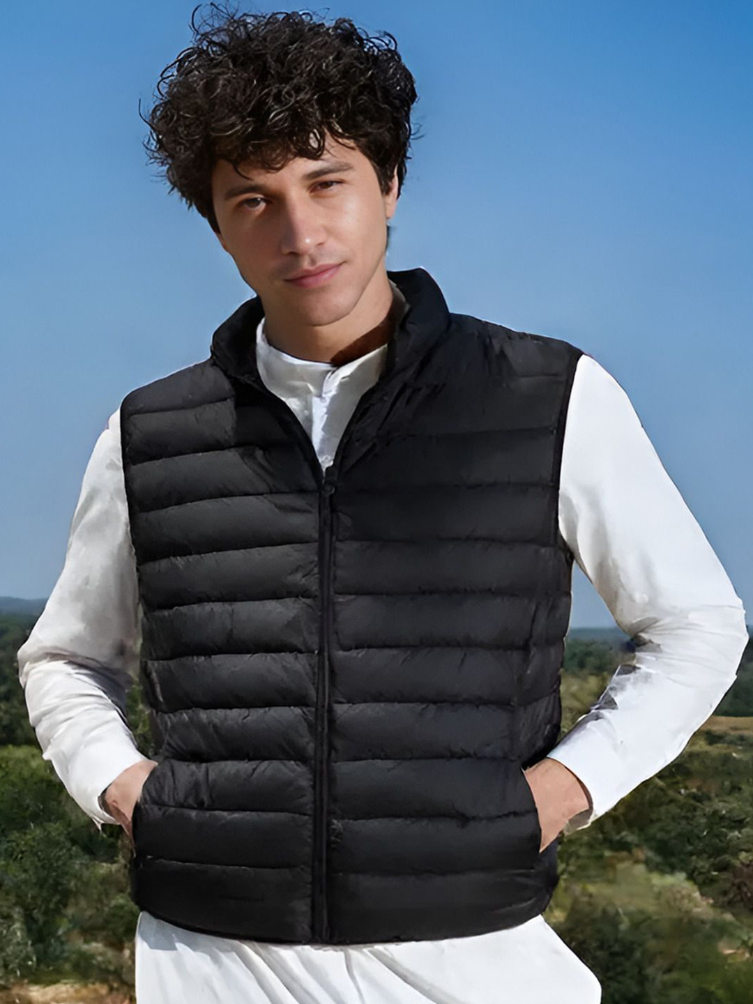Buy MAYKR Men Striped Polyester Crop Puffer Jacket With Patchwork ...