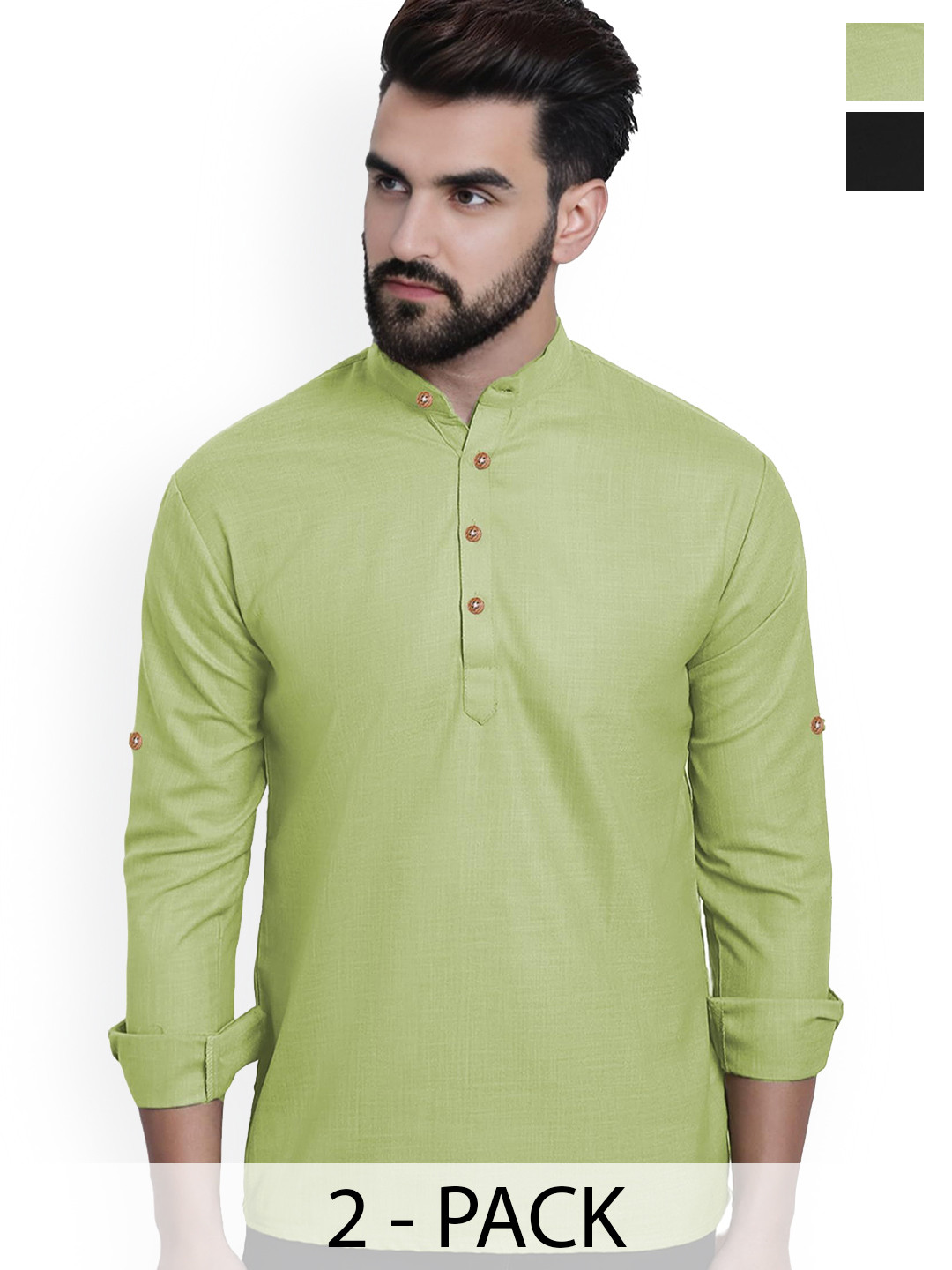 Buy Vida Loca Selection Of 2 Band Collar Cotton Straight Short Kurtas ...