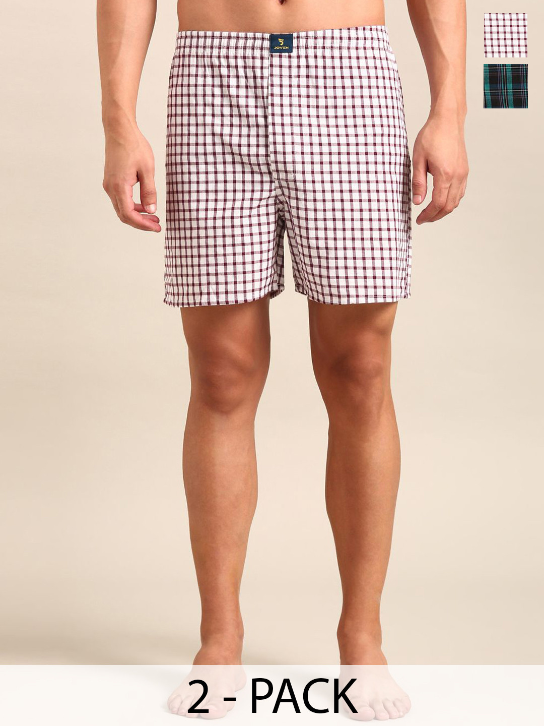 Buy JOVEN Pack Of 2 Checked Pure Cotton Boxers JB2C035 - Boxers for Men ...
