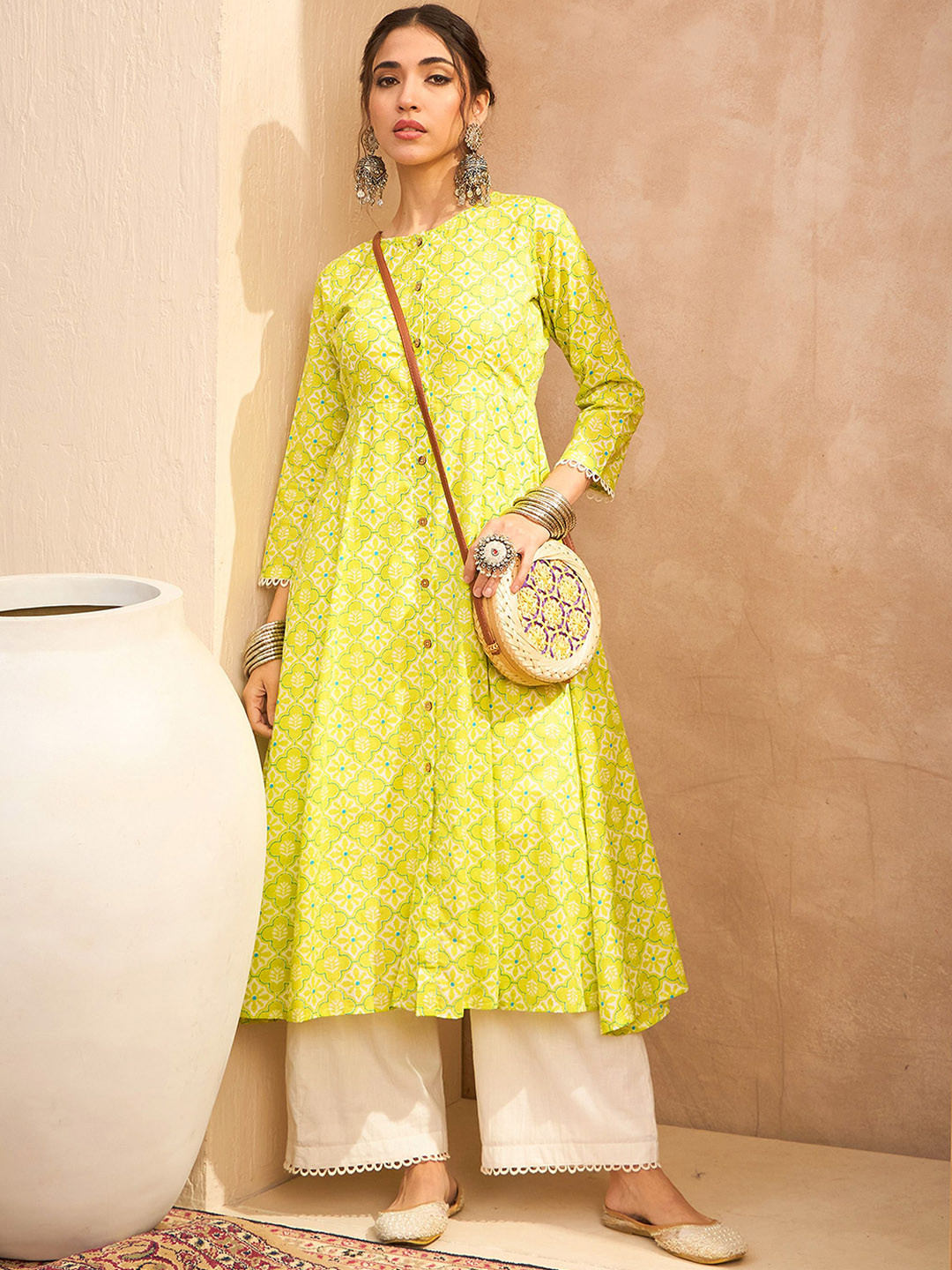 Buy Shae By SASSAFRAS Floral Printed Pure Cotton A Line Kurta With Palazzos - Kurta Sets for ...