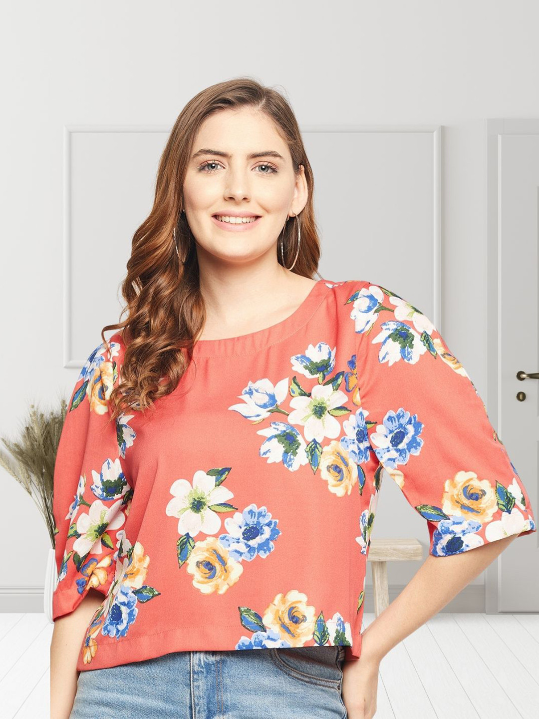 Buy DressBerry Women Floral Print Crepe Boxy Top - Tops for Women ...