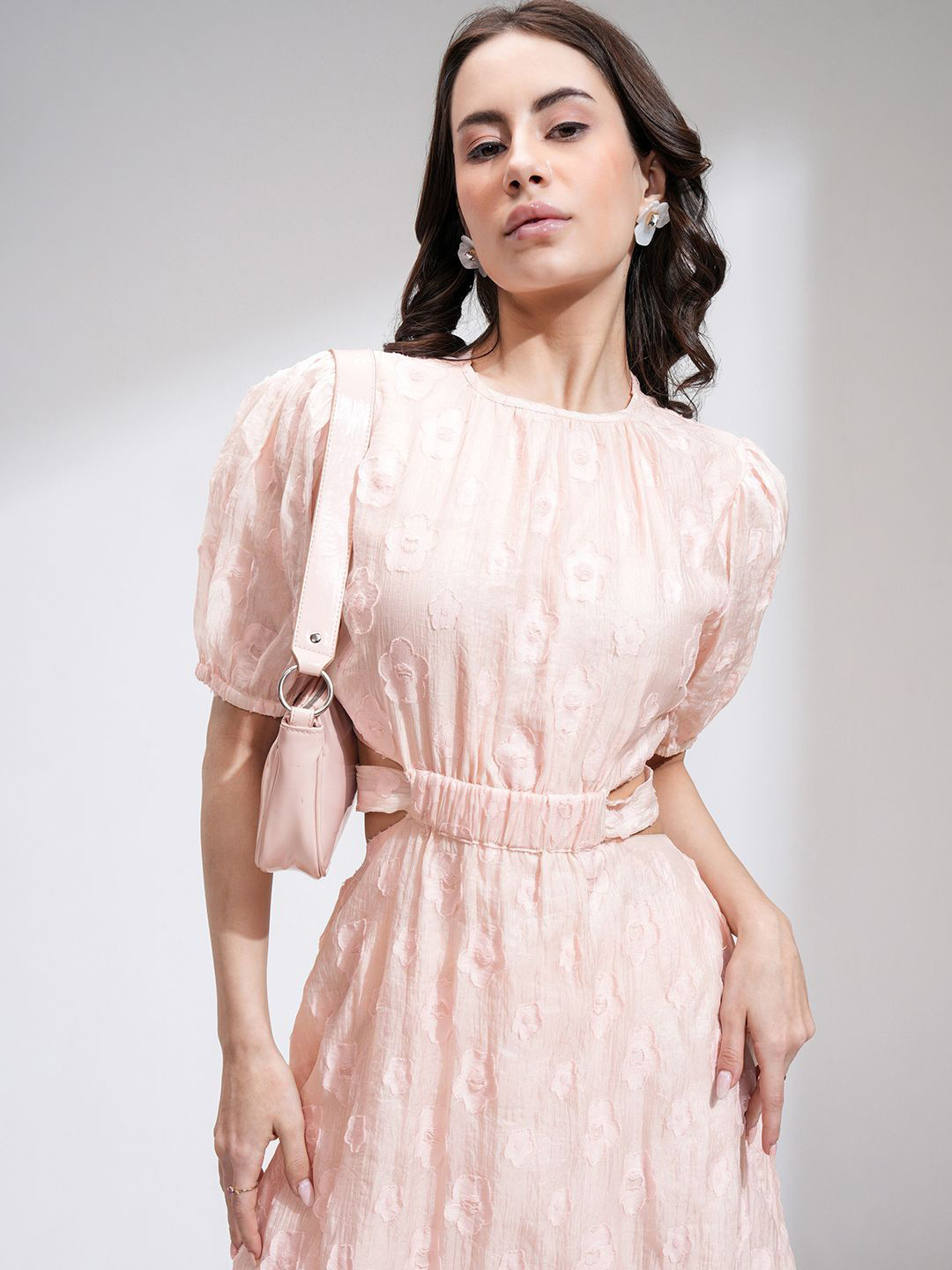 Buy Tokyo Talkies Women Floral Self Design Puff Sleeve Midi With Back ...